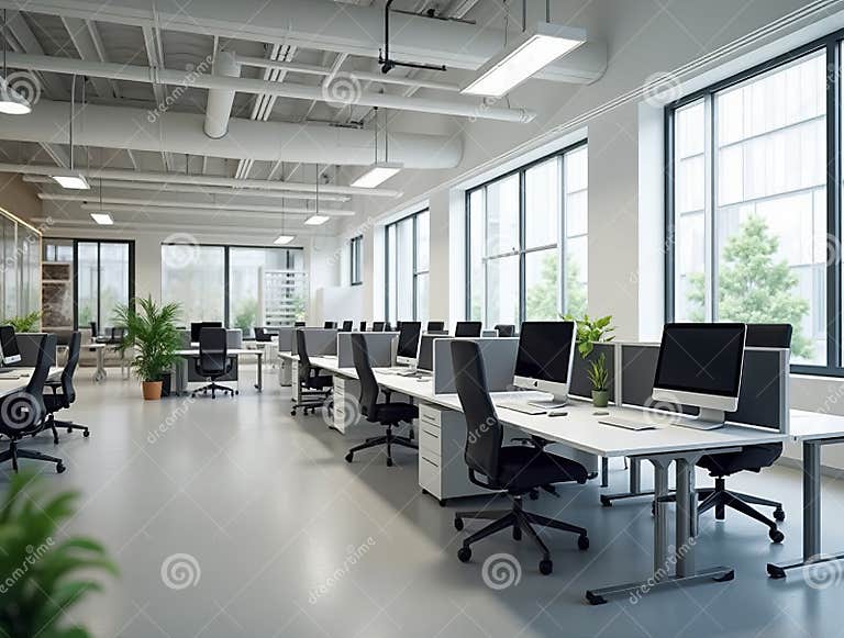 Modern Office Space with Multiple Workstations and Natural Light during ...