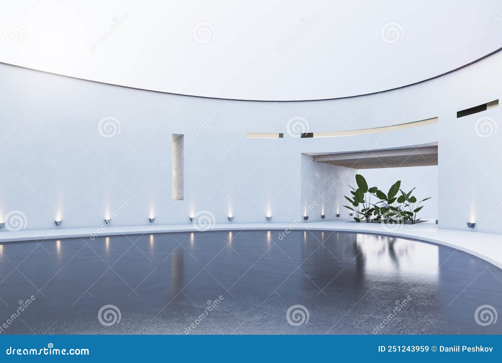 Bright Spacious Office Interior With Shiny Ceiling, Elevators, Window ...