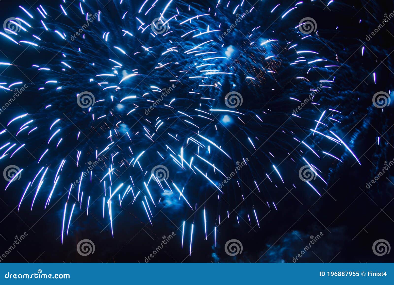 Bright Sparkling Fireworks Blue on the Night Sky. Stock Image - Image ...