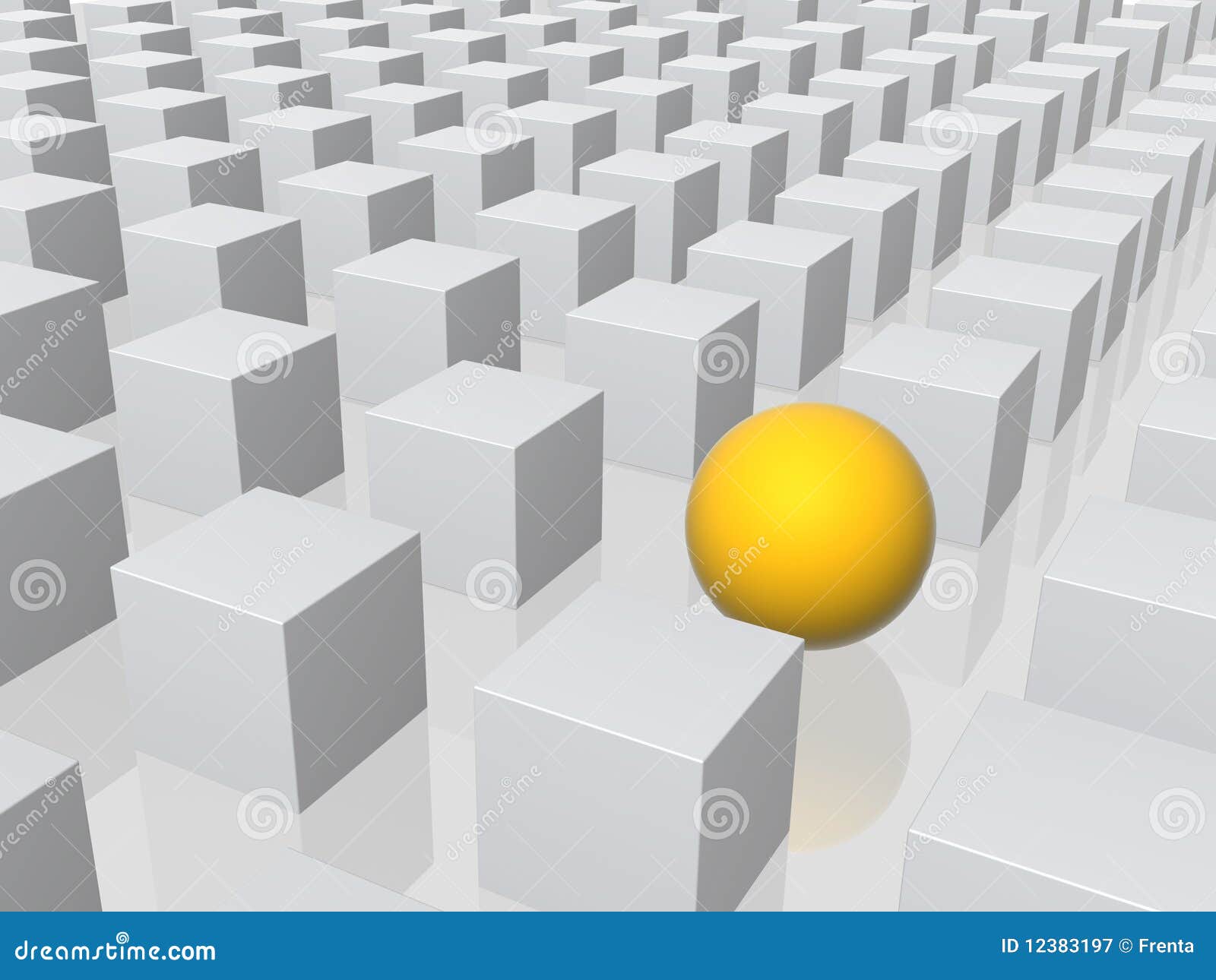 Bright Sphere in Row of Grey Boxes Stock Illustration - Illustration of ...