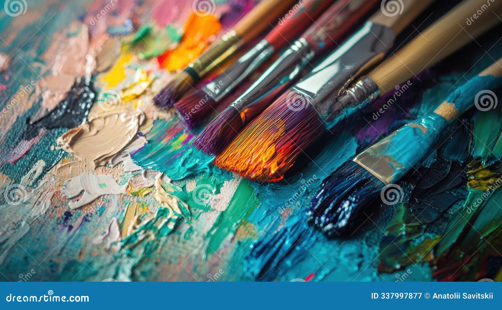 Bright Splashes of Color on a Palette and Artistic Brushstrokes Reveal ...