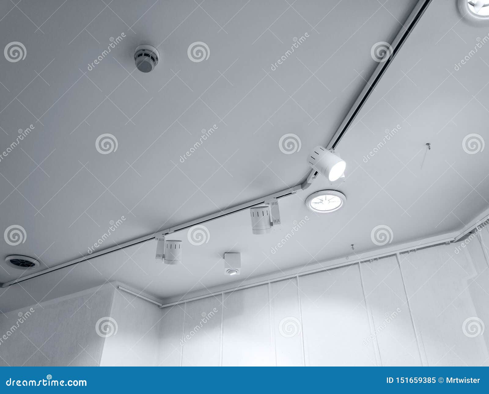 Bright Spotlights on Exhibition Hall. Row of Halogen Lights Stock Image ...