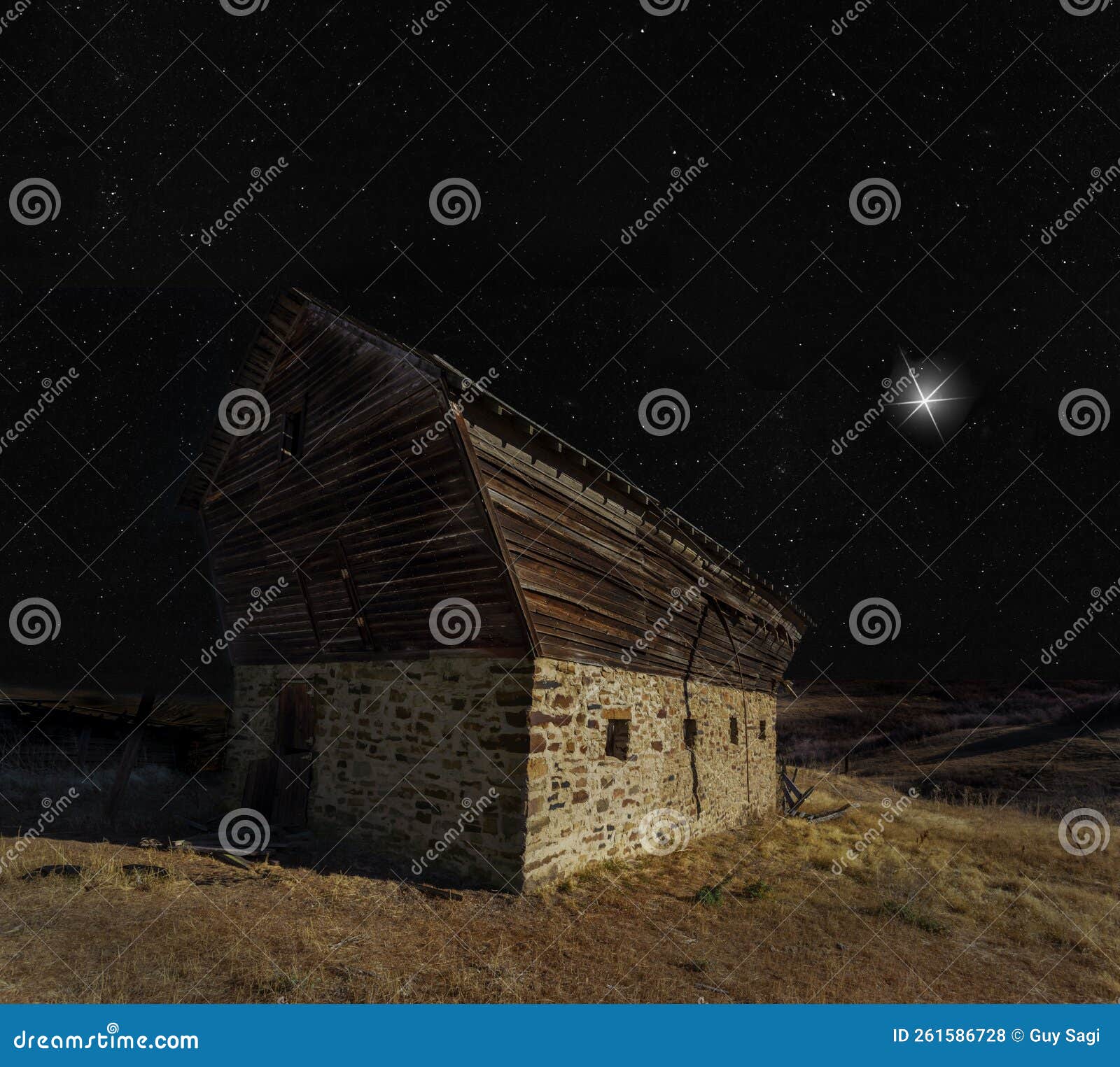 Bright Star on the Horizon with an Old Stable Stock Photo - Image of ...