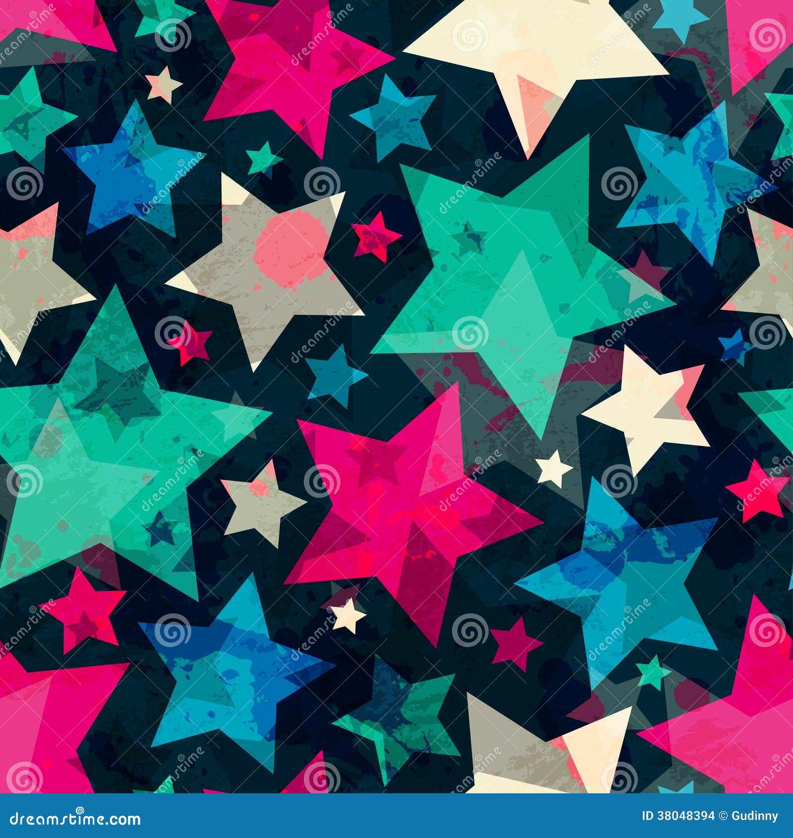Bright Star Seamless Pattern with Grunge Effect Stock Vector ...