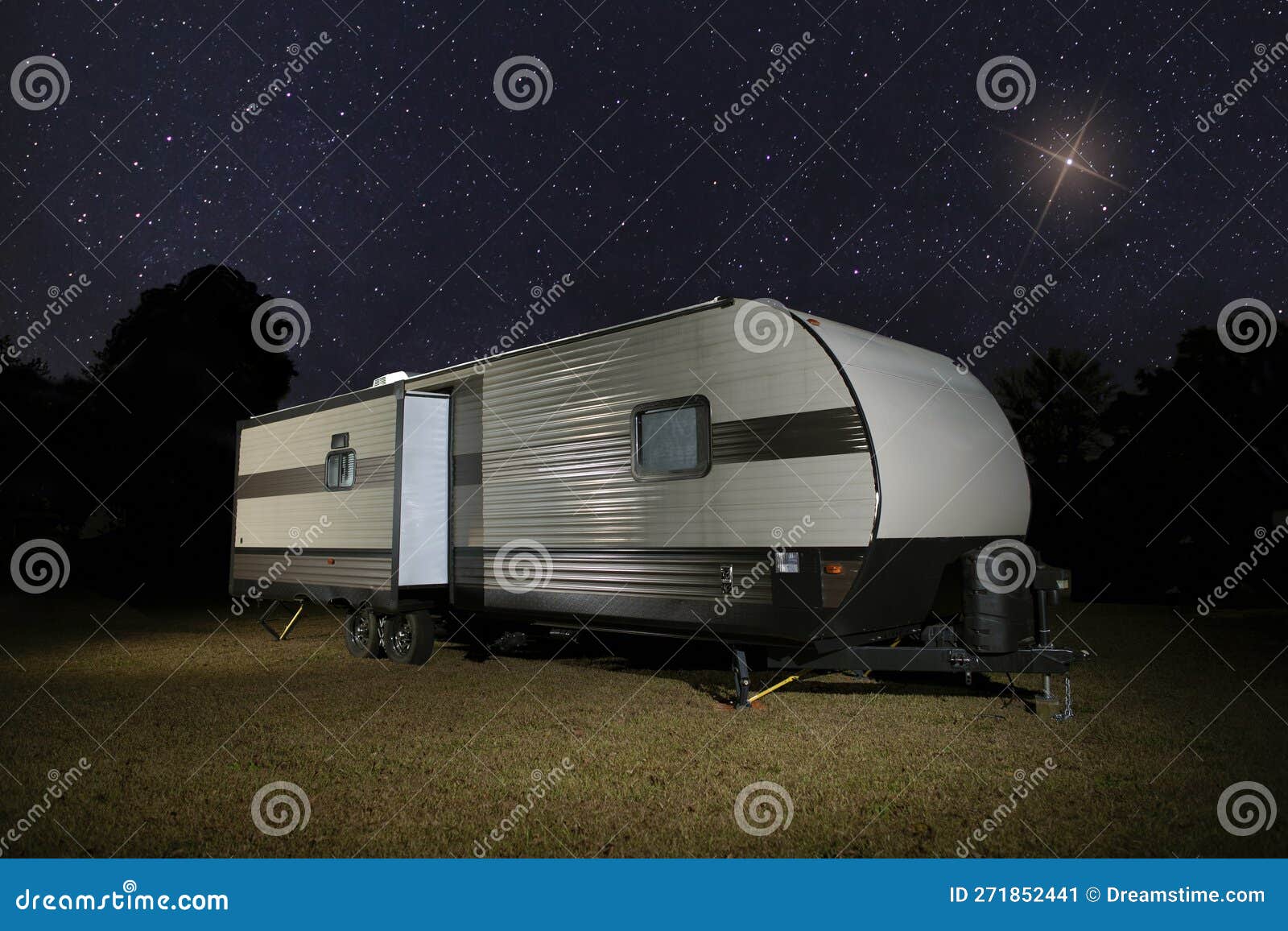 Bright Star Shining Over an RV on a Clear Night Stock Image - Image of ...