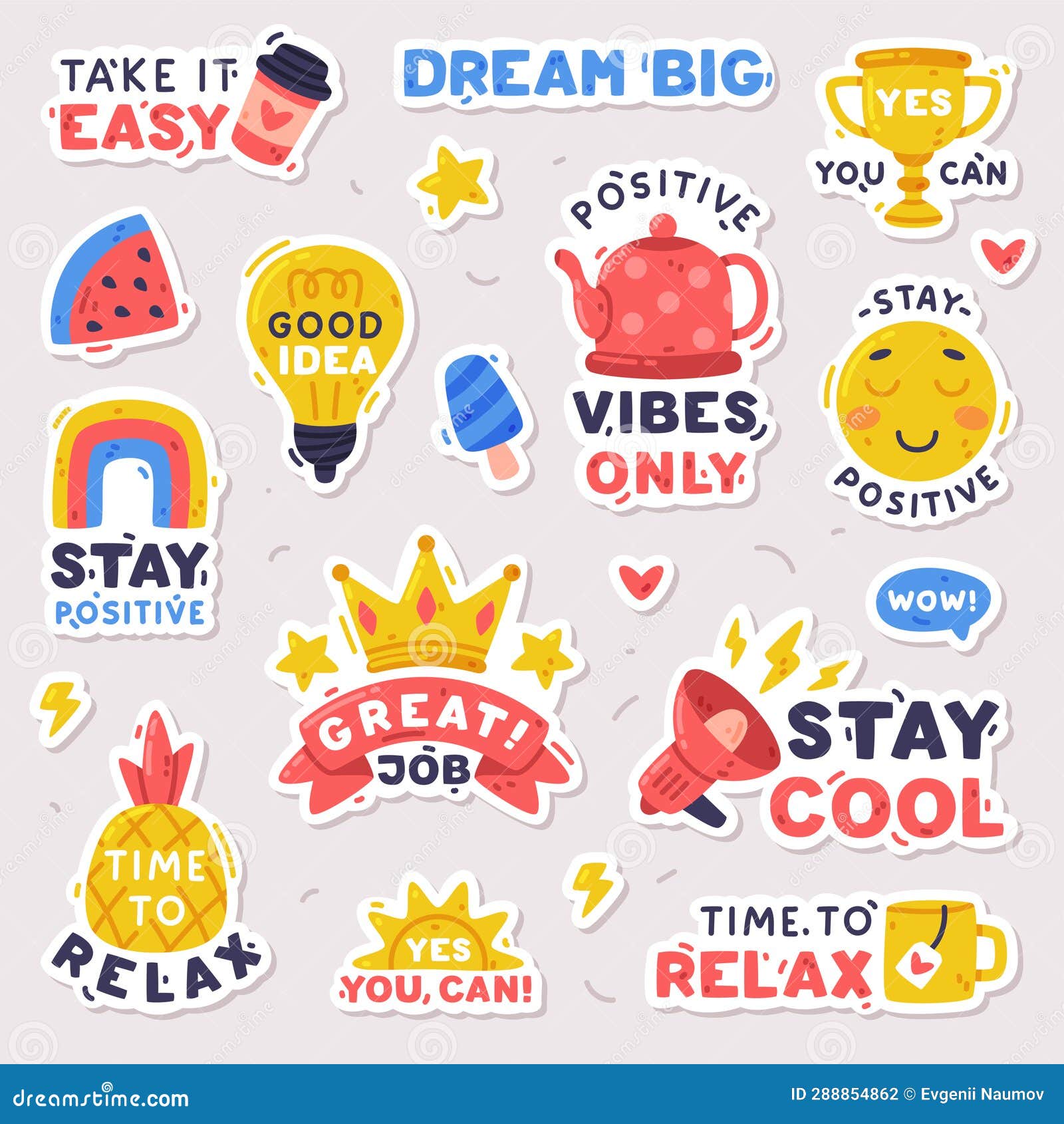 Bright Stickers Design with Positive Saying Vector Set Stock Vector ...