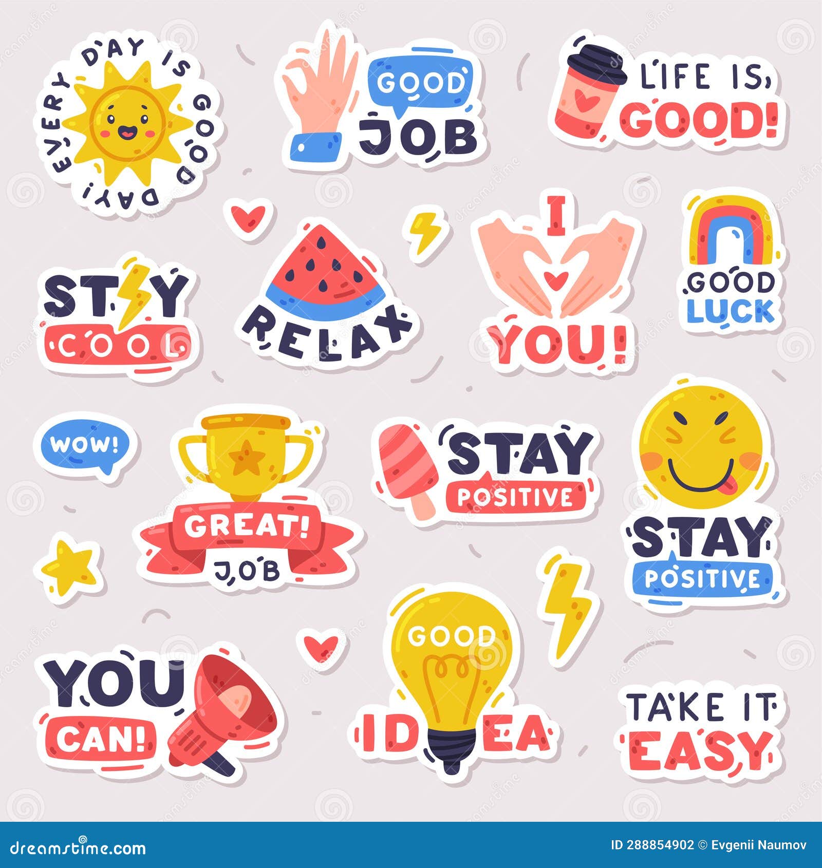 Bright Stickers Design with Positive Saying Vector Set Stock ...