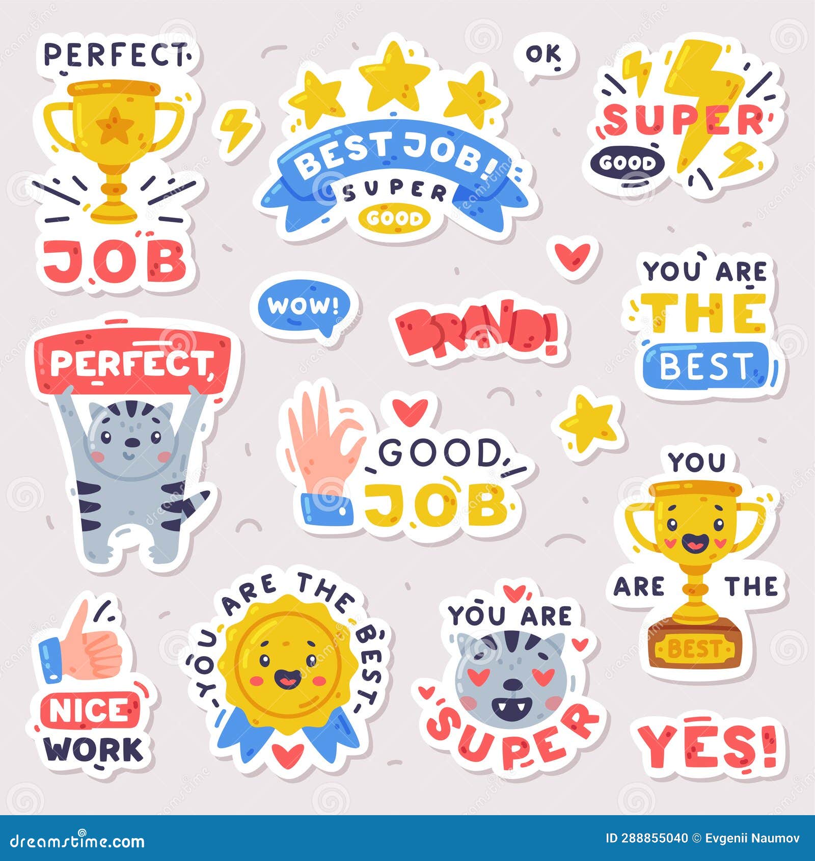 Bright Stickers Design with Positive Saying Vector Set Stock ...