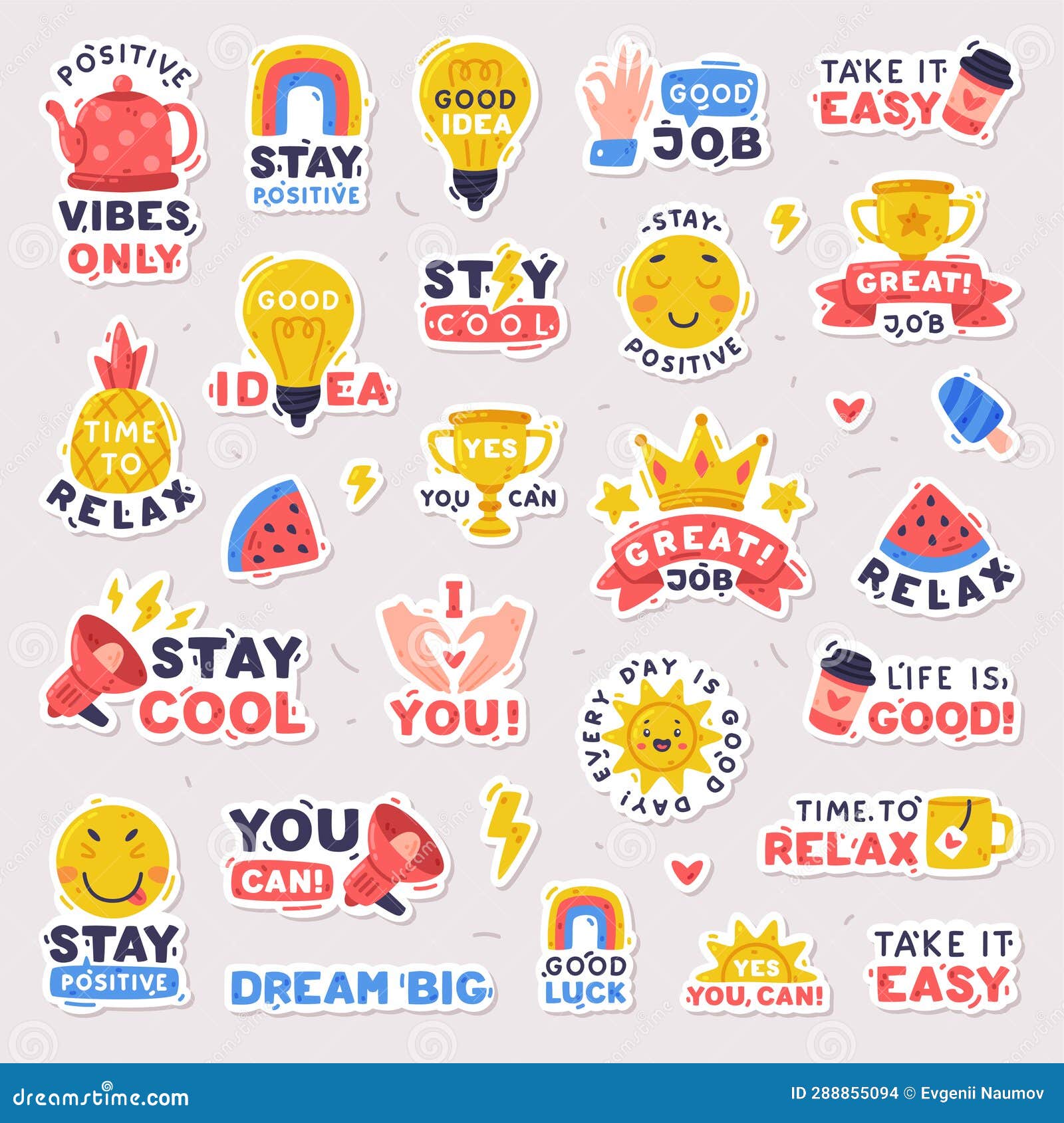 Bright Stickers Design with Positive Saying Vector Set Stock Vector ...