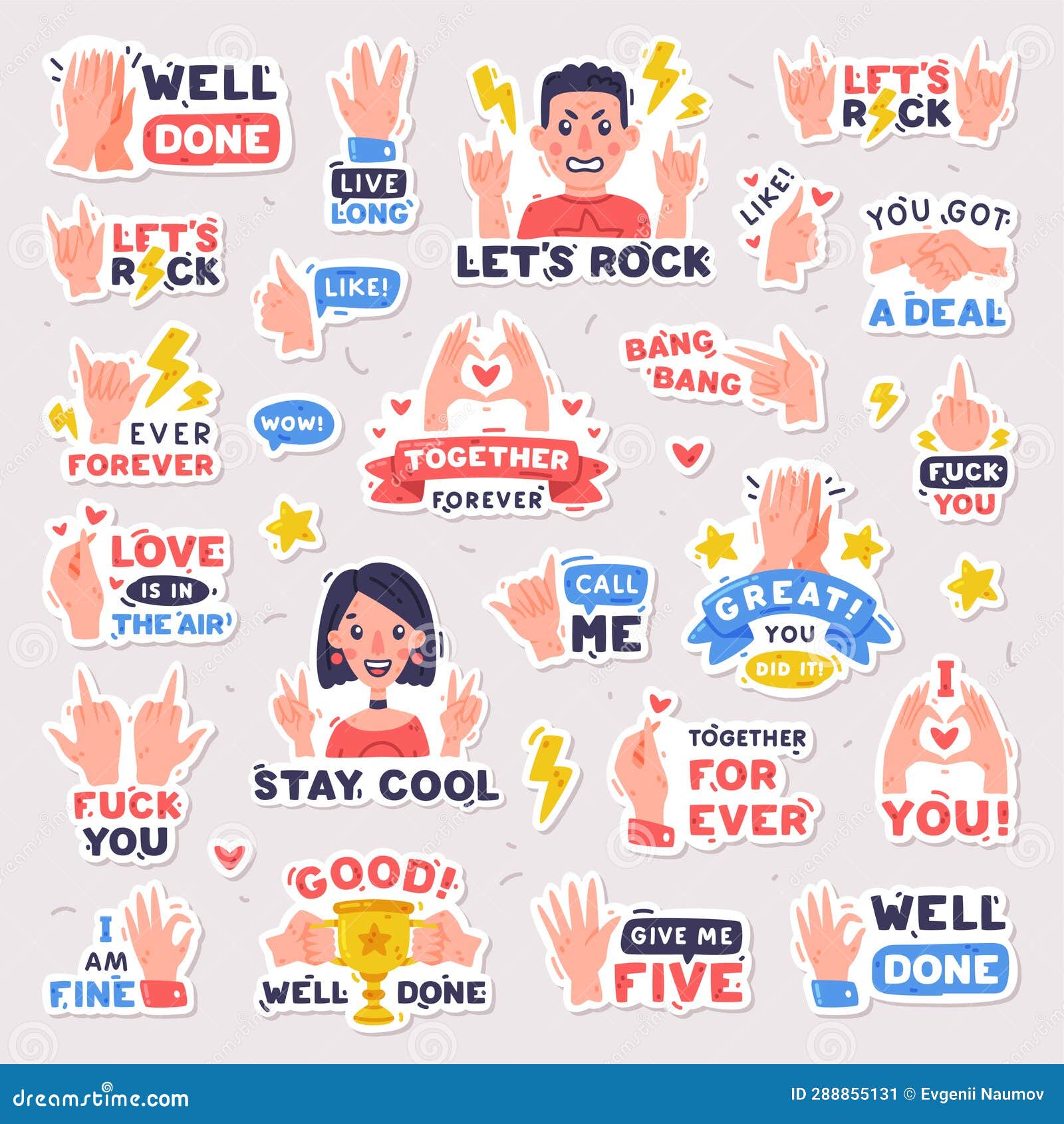 Bright Stickers Design with Positive Saying Vector Set Stock Vector ...