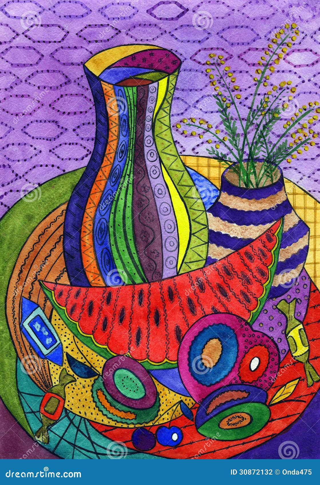 Bright Still Life with Fruit Stock Illustration - Illustration of ...