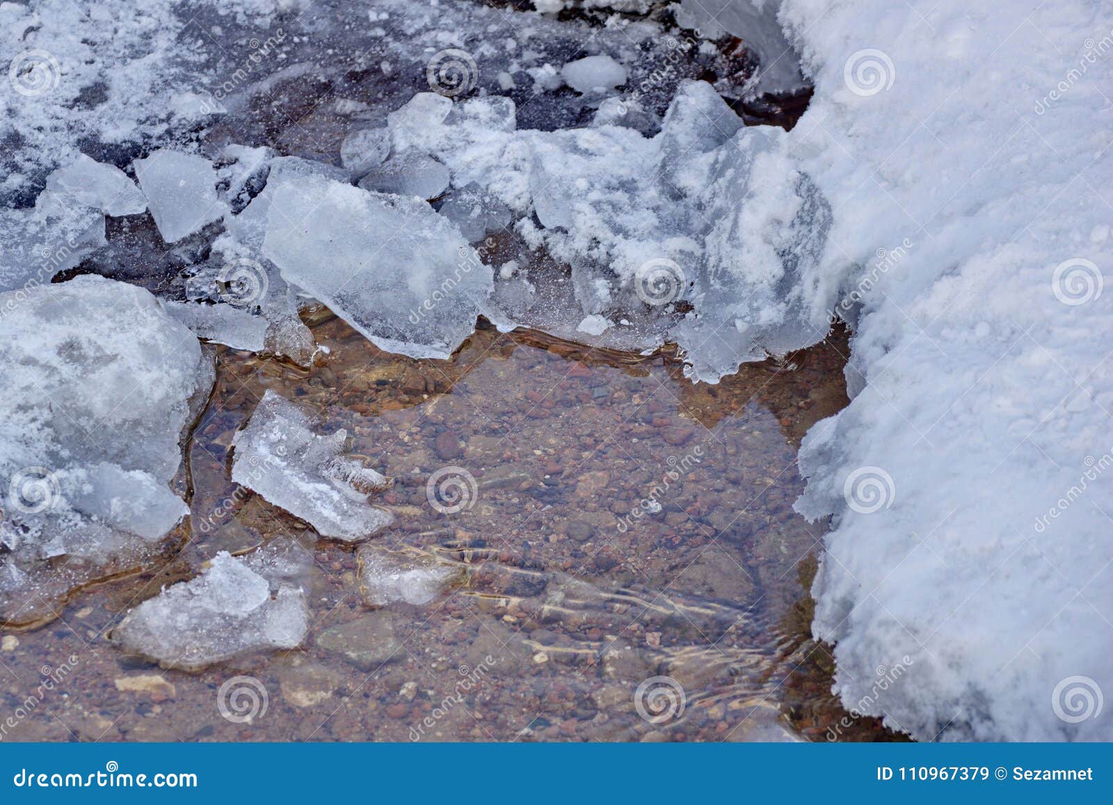 Bright Stream in the Winter. Ice Snow Water Flows the Stones Stock ...