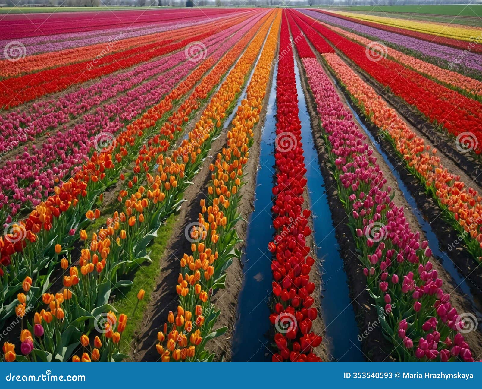 Bright Stripes of Tulip Fields View from Above Stock Illustration ...