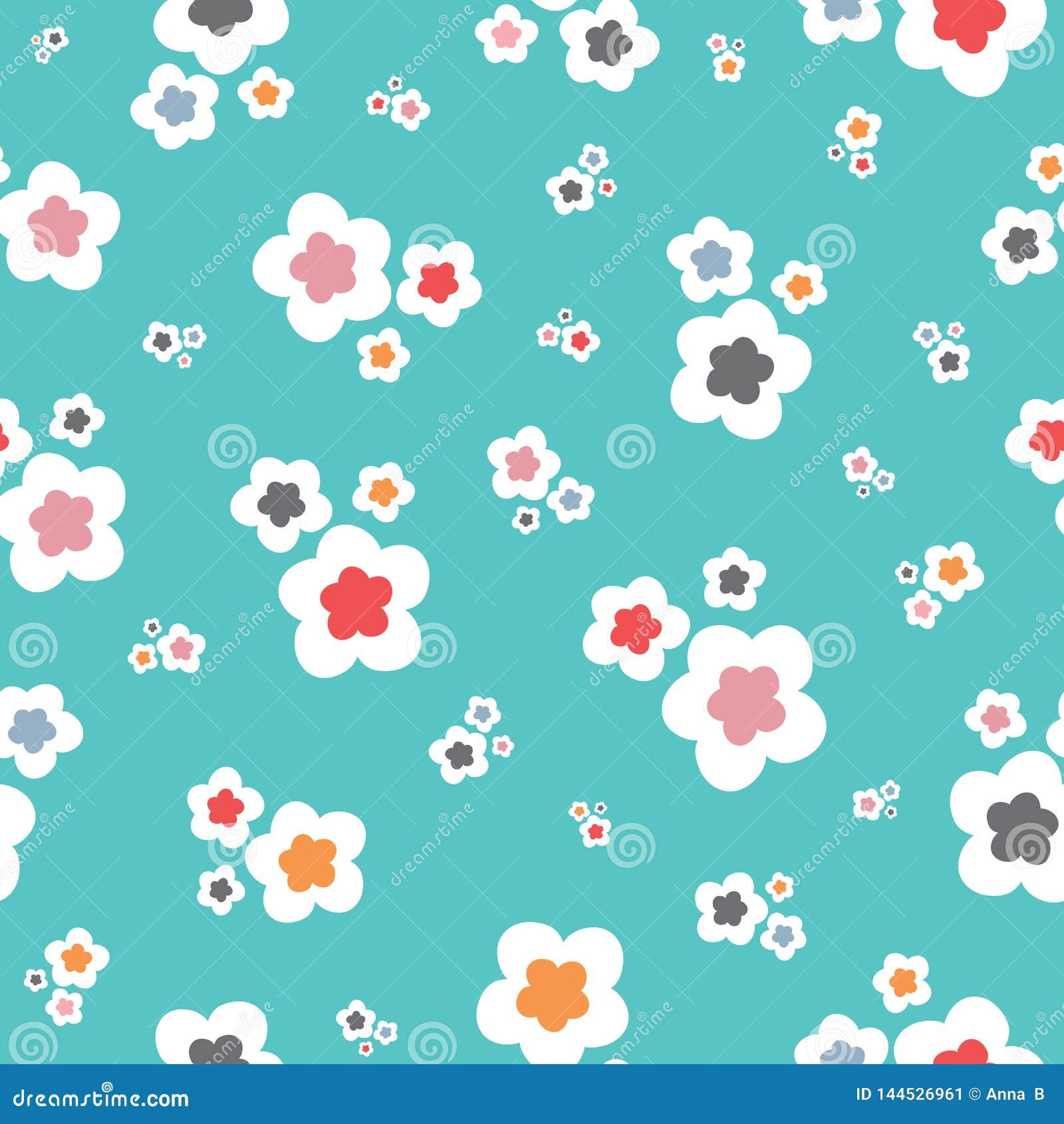 Bright Stylised Floral Pattern on a Turquoise Backround. a Cute Vector ...