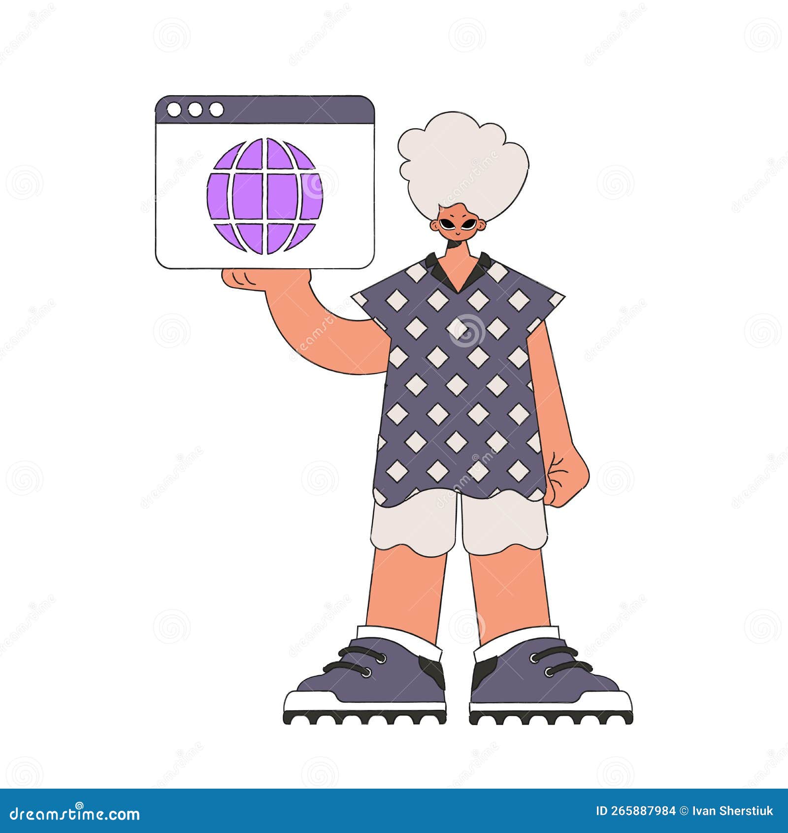 A Bright and Stylish Illustration of a Boy Using a Web Browser. Modern ...