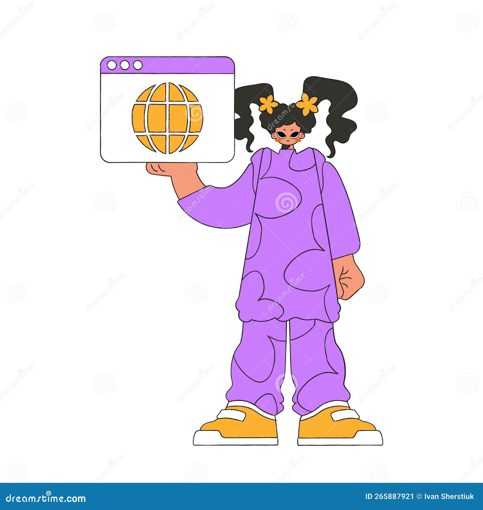 A Bright and Stylish Illustration of a Girl Using a Web Browser. Modern ...