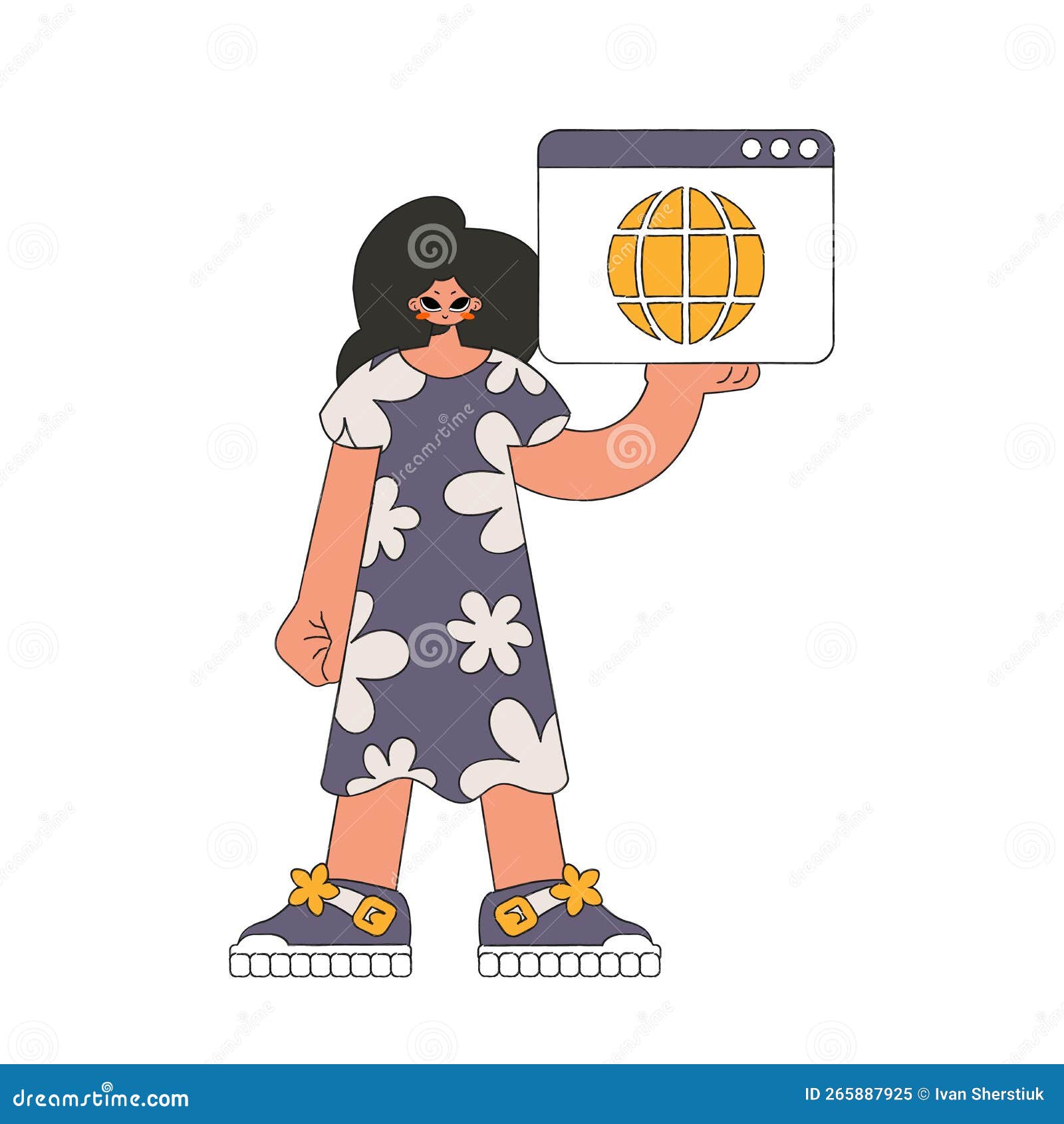 A Bright and Stylish Illustration of a Girl Using a Web Browser. Bright ...