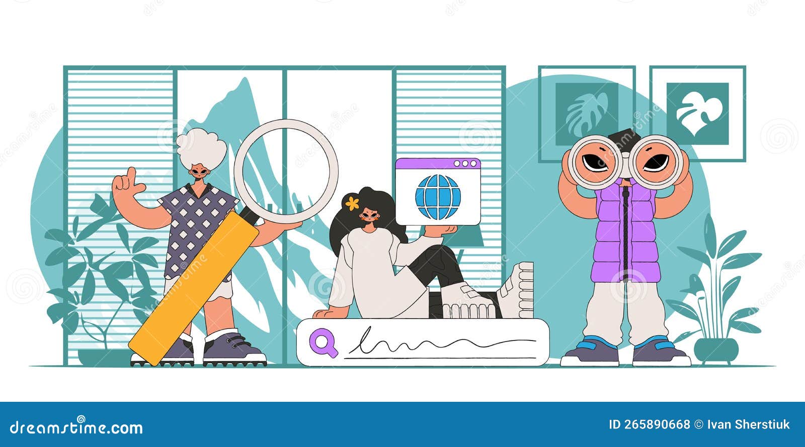 Bright and Stylish Illustration, a Group of People Help To Find ...