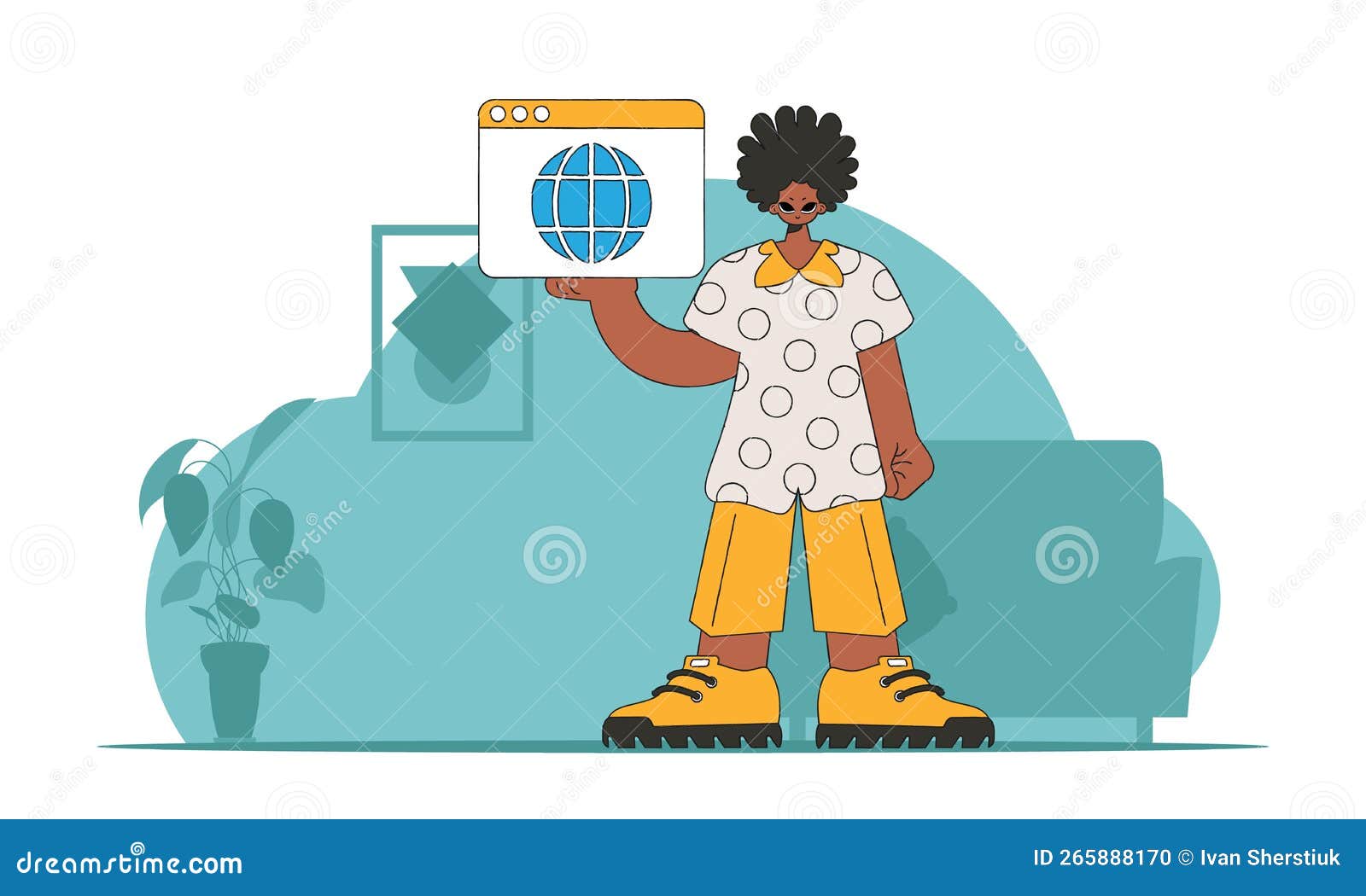 A Bright and Stylish Illustration of a Man Using a Web Browser. Bright ...