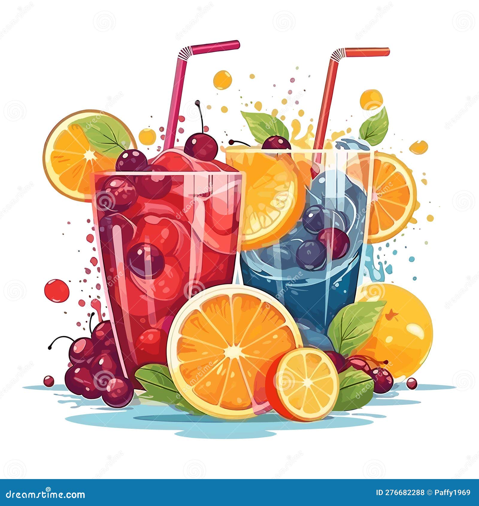 Bright Summer Fruit Cocktails Isolated On White Stock Illustration Illustration Of Beach