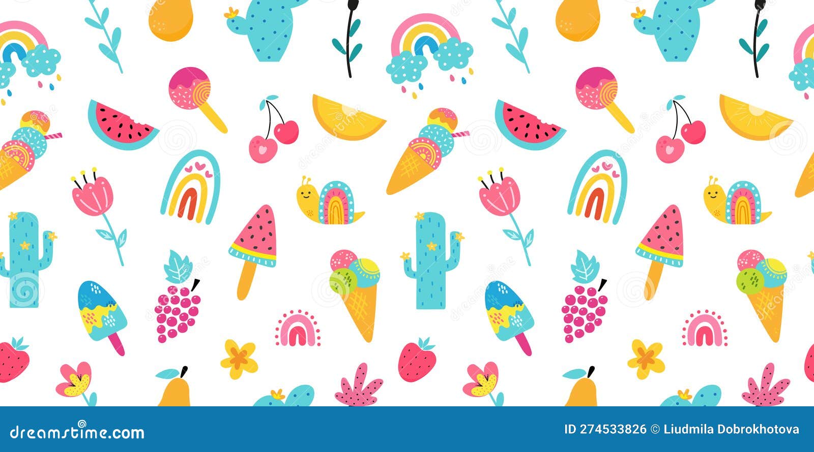 Bright Summer Pattern with Hand Drawn Fruits Stock Vector ...