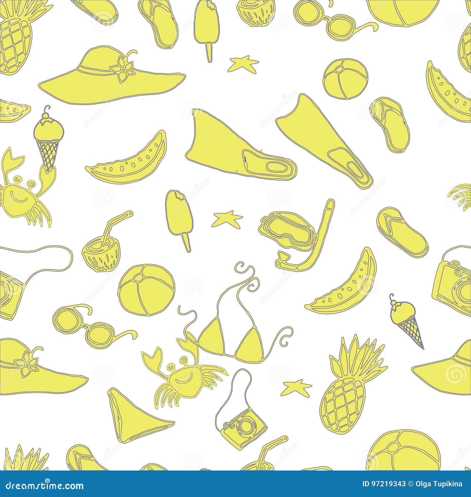 Bright, Summer Seamless Pattern. Different Details for Relaxing on the ...