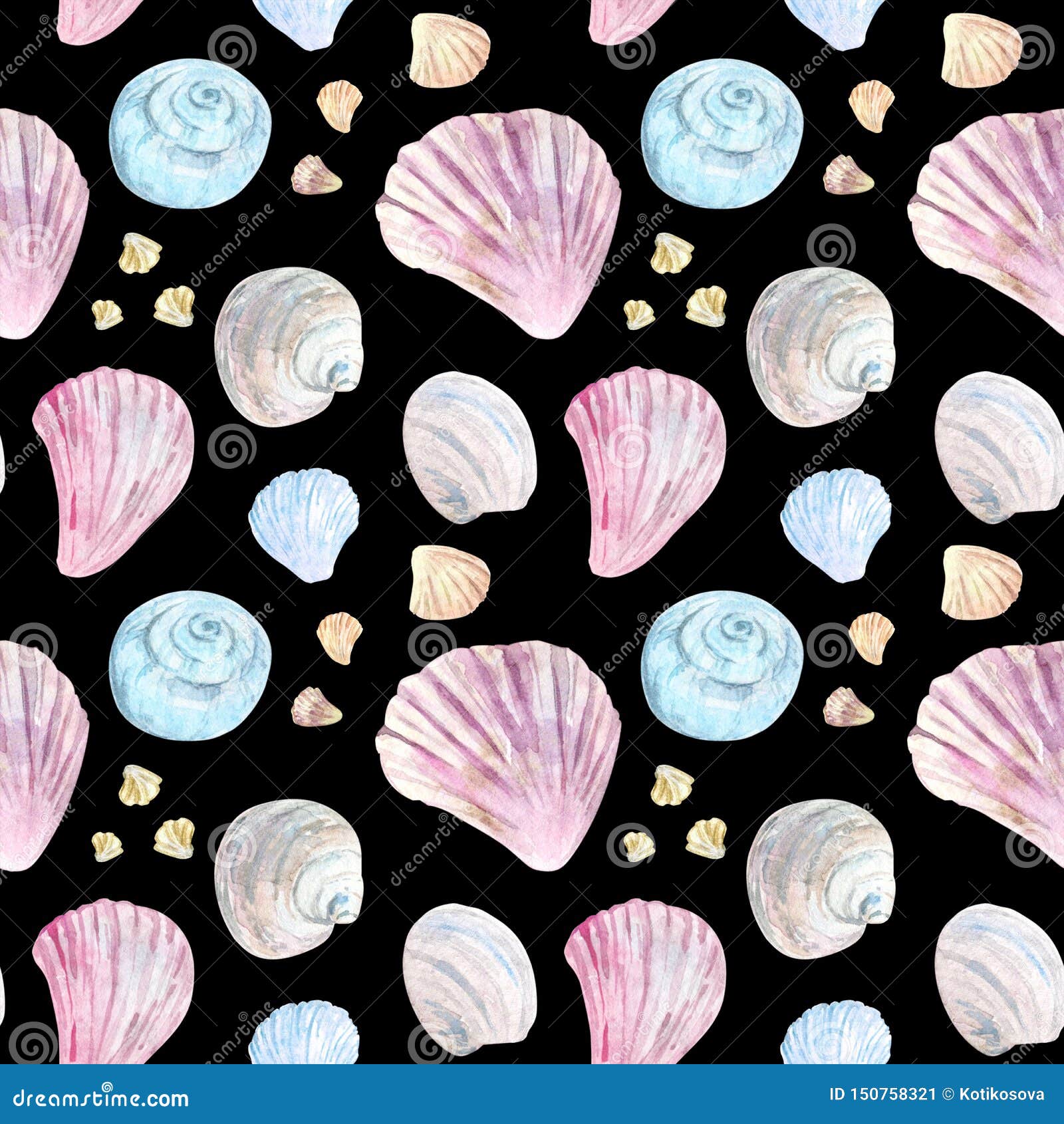 Colorful Seamless Shell Pattern on Black Stock Illustration ...