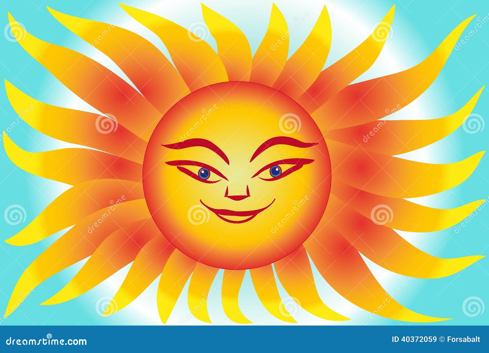 Bright Sun on a Blue Background Stock Illustration - Illustration of ...