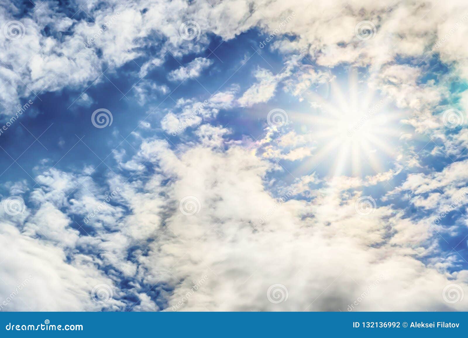 Bright Sun in Blue Sky with Clouds Stock Photo - Image of background ...