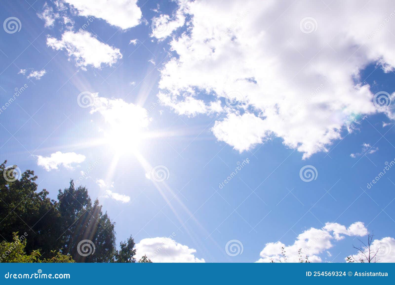 Bright Sun and Blue Sky with Clouds. Concept of Abnormal Heat Stock ...