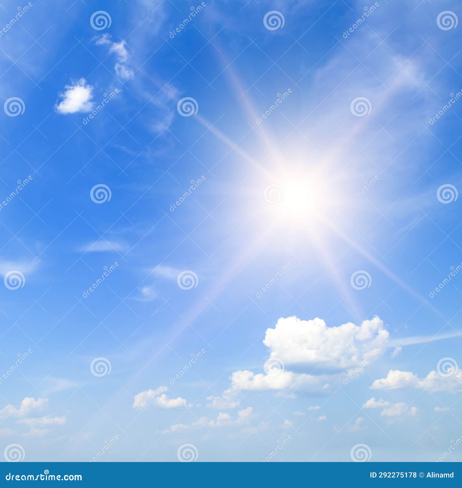 Bright Sun, Blue Sky and Light Clouds Stock Photo - Image of heaven ...
