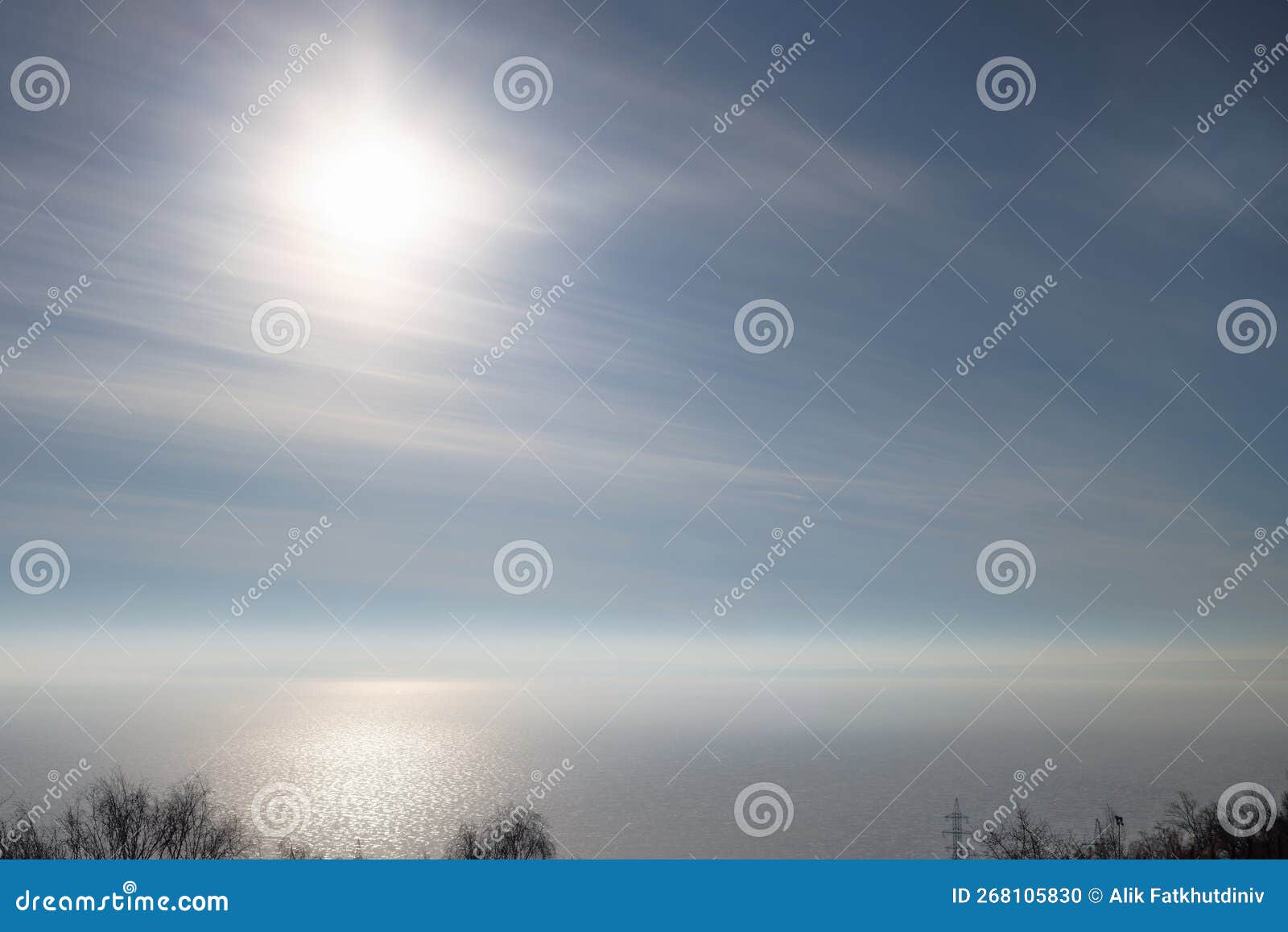 Bright sun in the blue sky stock photo. Image of trees - 268105830