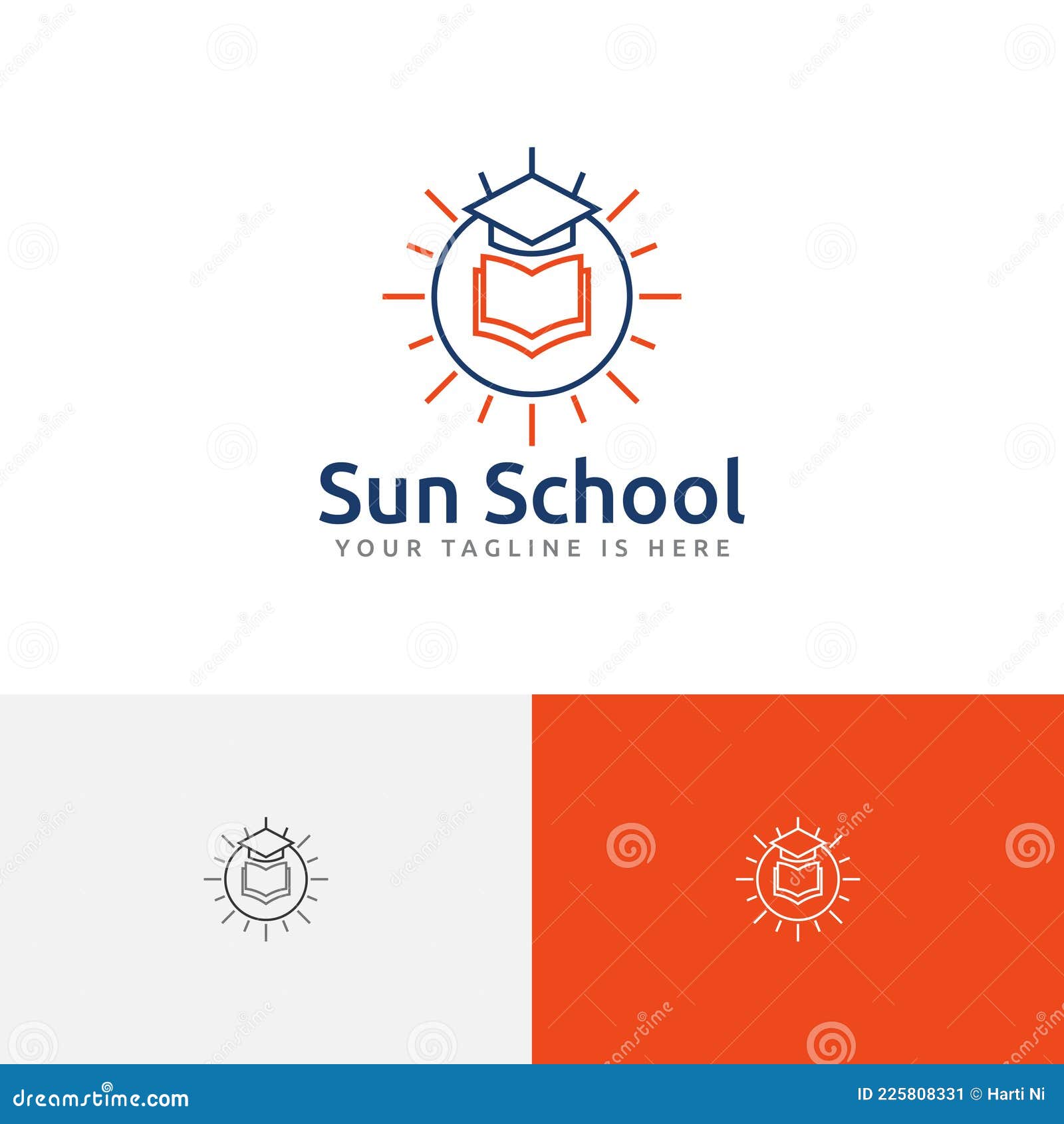 Bright Sun Graduation Cap Book School Study Education Line Logo Stock ...