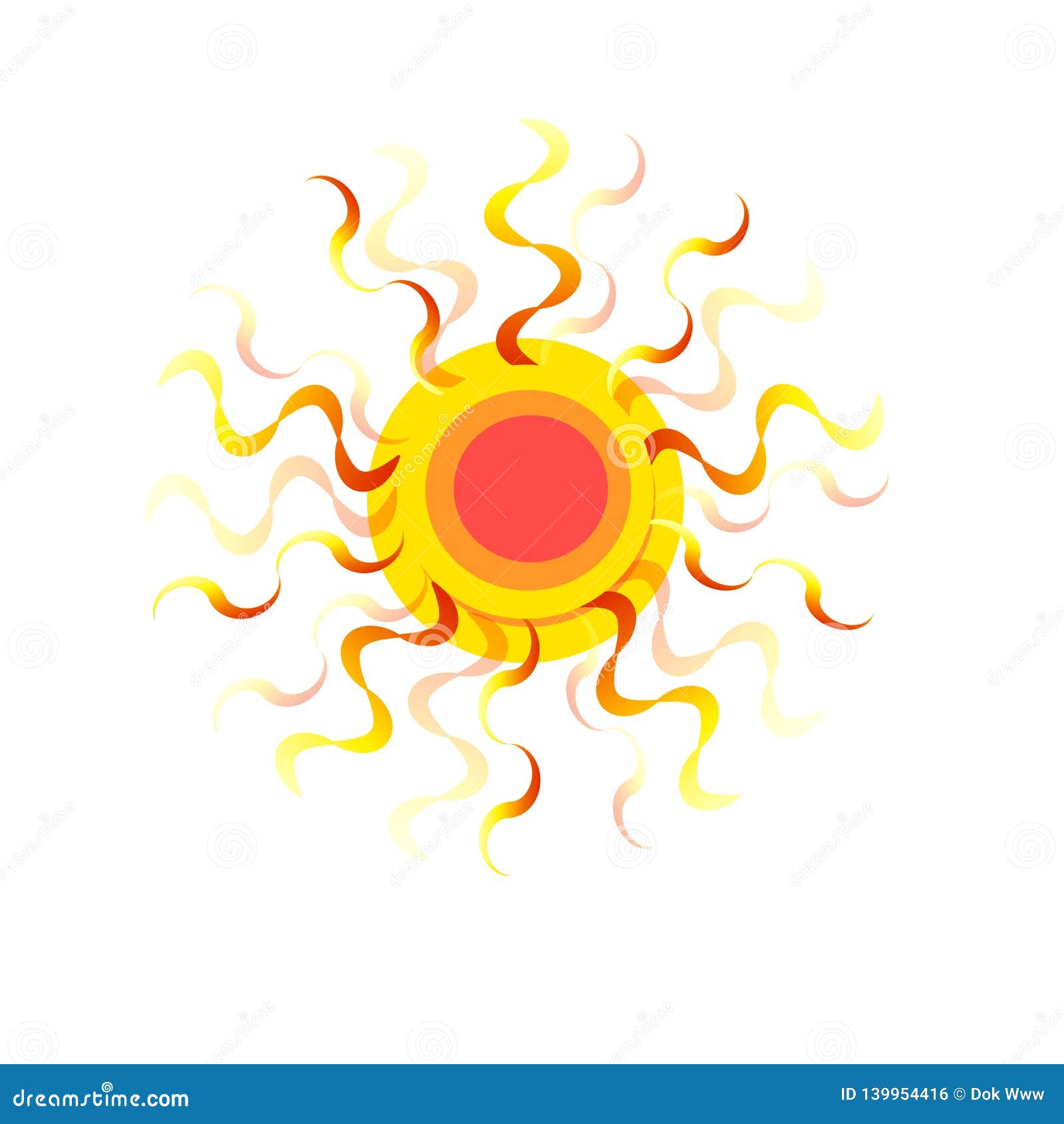 Bright Sun Icon with Curly Rays Vector Stock Vector - Illustration of ...
