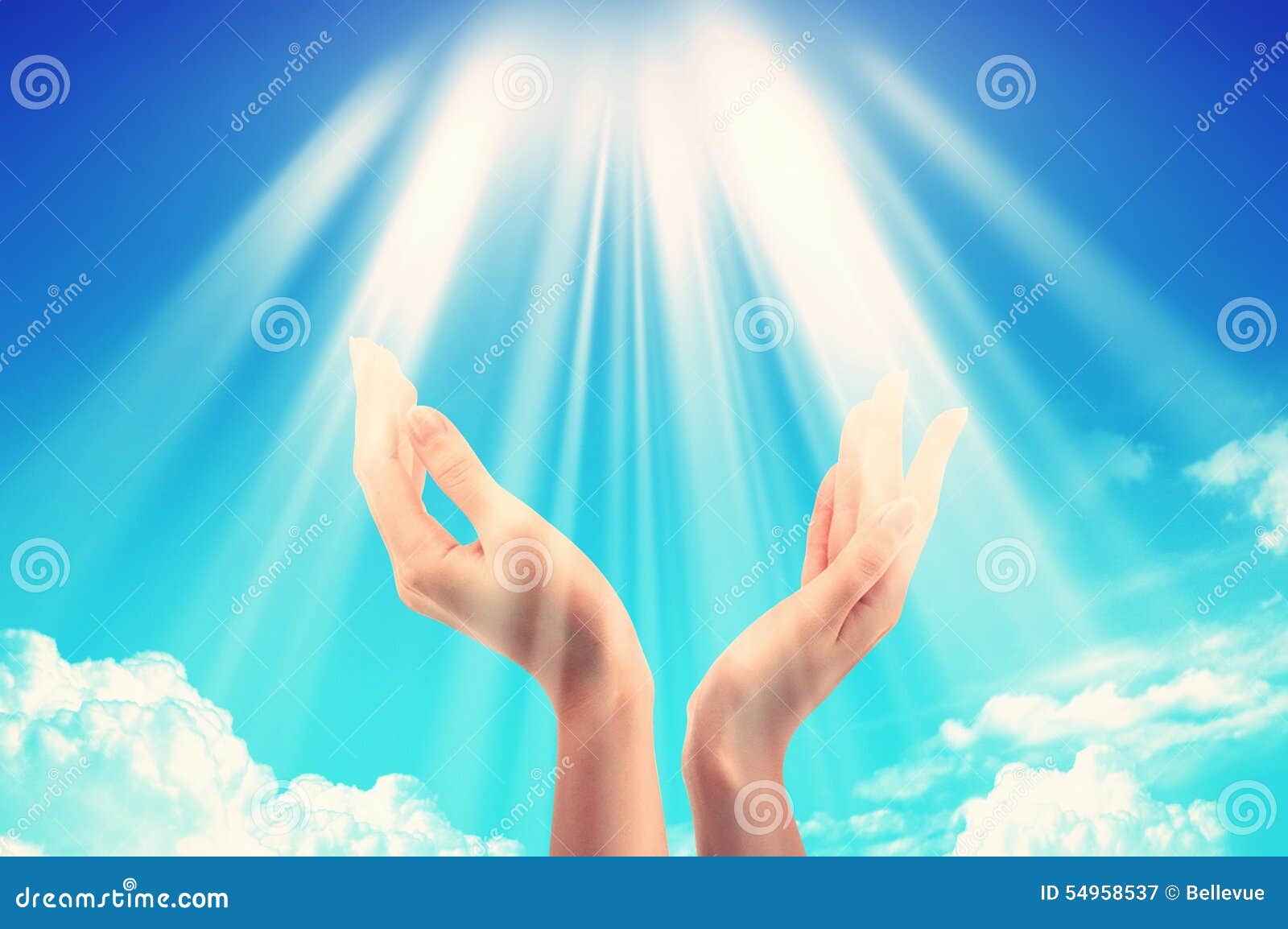 Bright Sun Light between Two Hands Over Blue Sky Stock Image - Image of ...