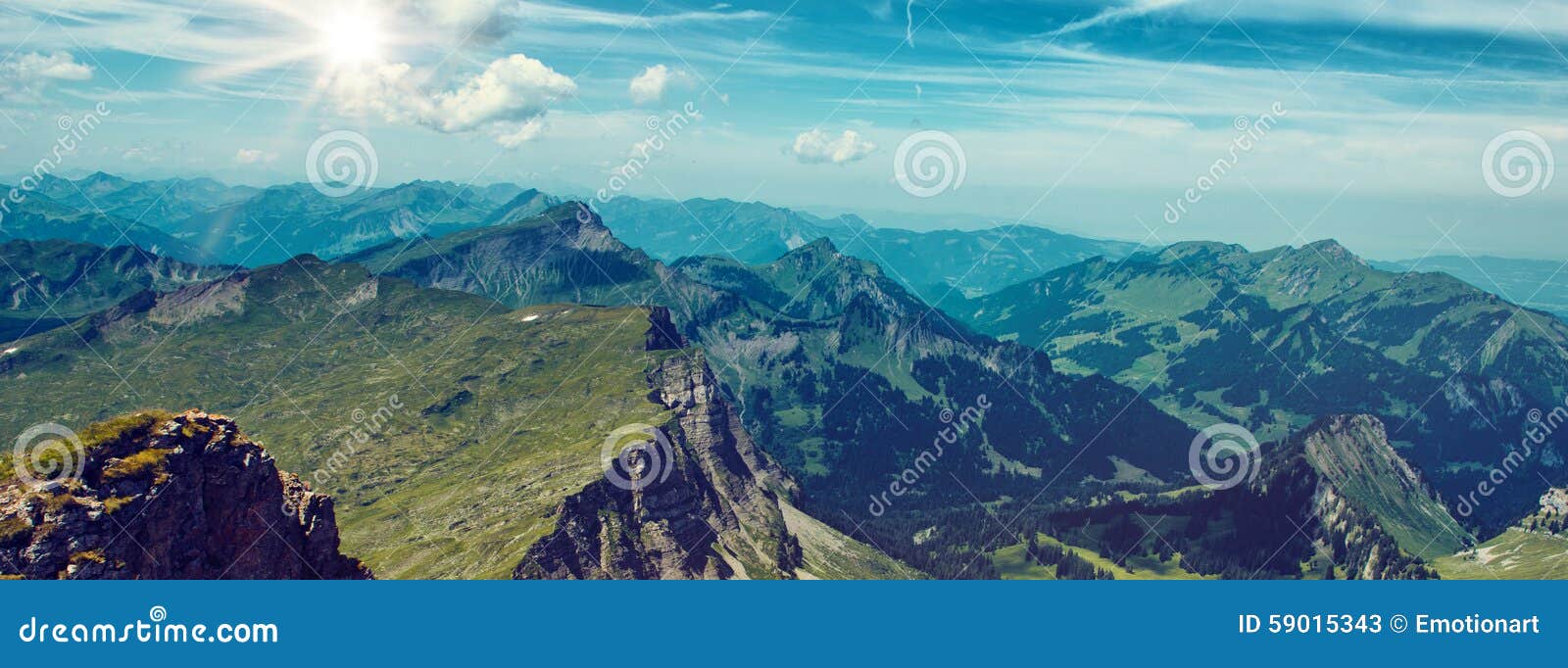 Bright Sun Over Green Mountain Range Stock Image - Image of nature ...
