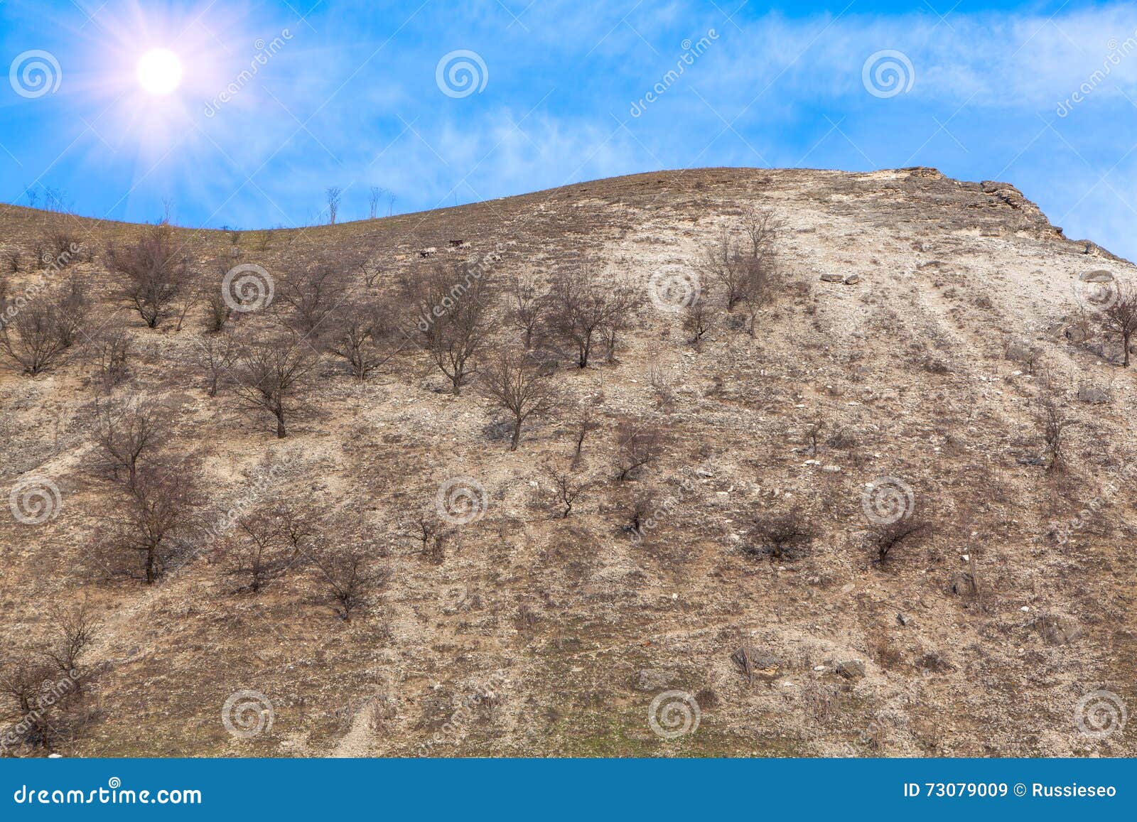 Bright sun over the hill stock image. Image of season - 73079009