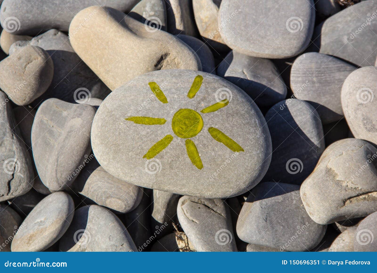 Bright Sun Painted on Pebble. Pebbles Background Stock Image - Image of ...