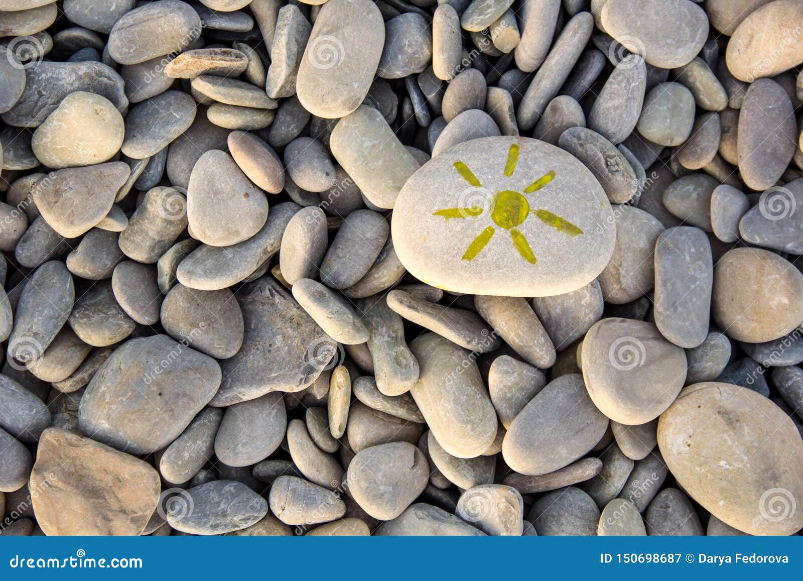 Bright Sun Painted on Pebble. Pebbles Background Stock Image - Image of ...