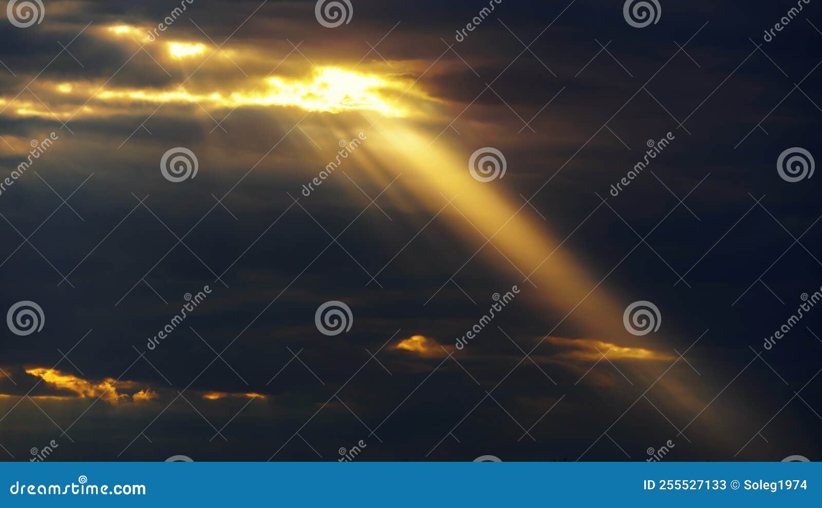 Bright Sun Ray through Dark Dramatic Sky with Storm Clouds, Extreme ...