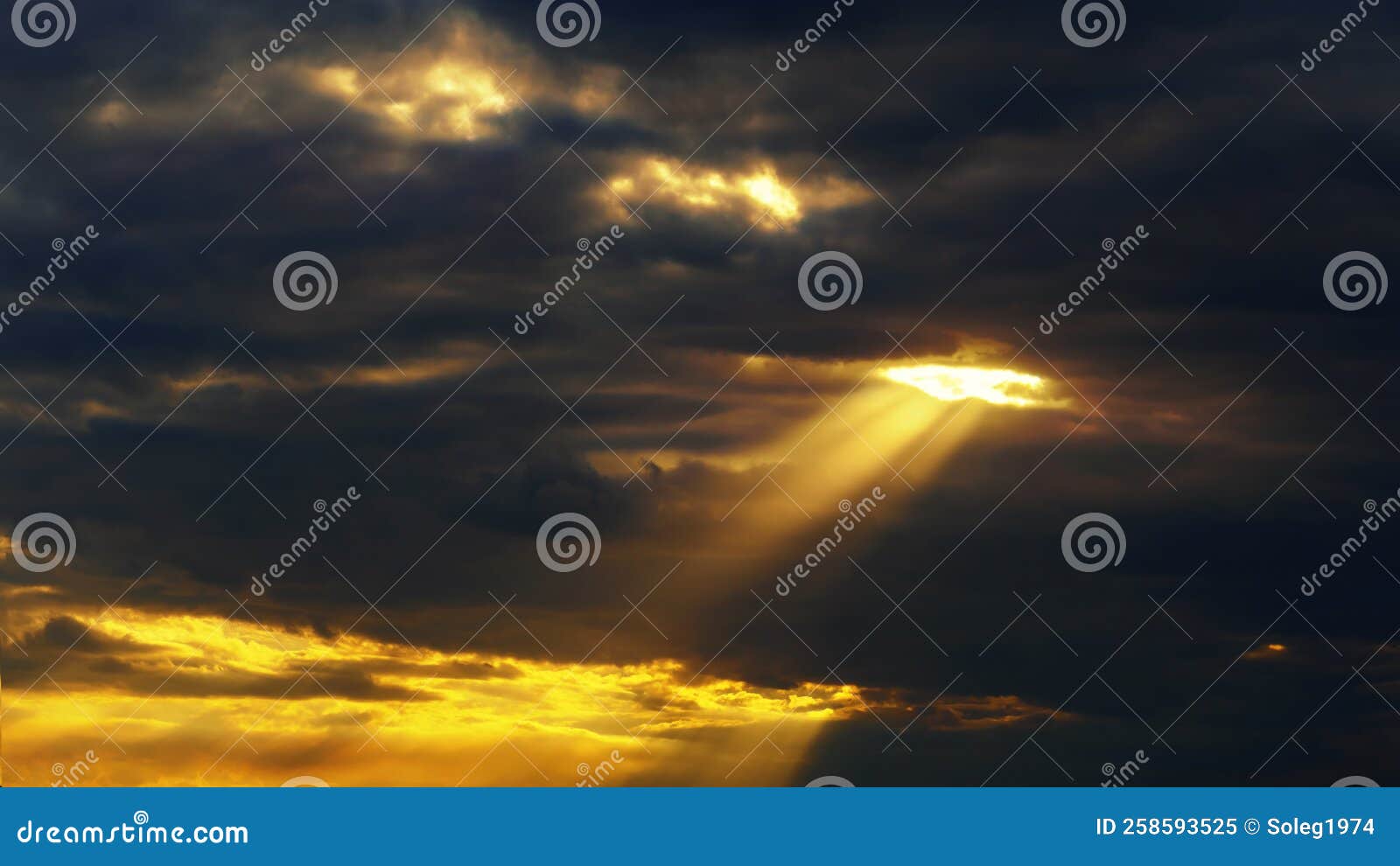 Bright Sun Ray through Dark Dramatic Sky with Storm Clouds, Extreme ...