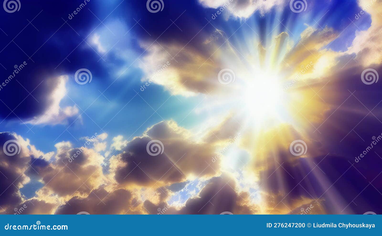 The Bright Sun Shines from Behind the Clouds in the Blue Sky. Bright ...