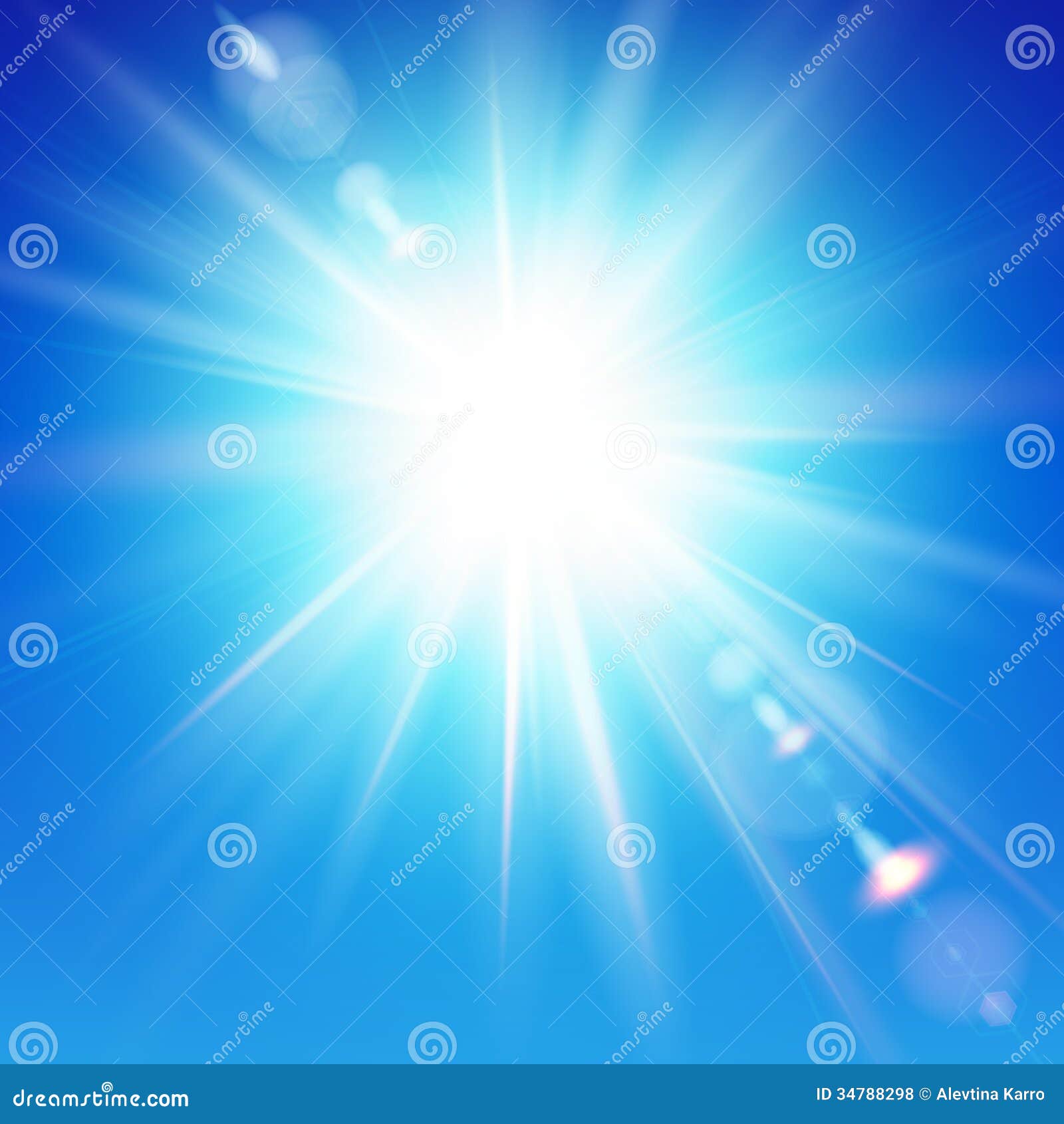 The Bright Sun Shines on a Blue Sky Background. Stock Illustration ...