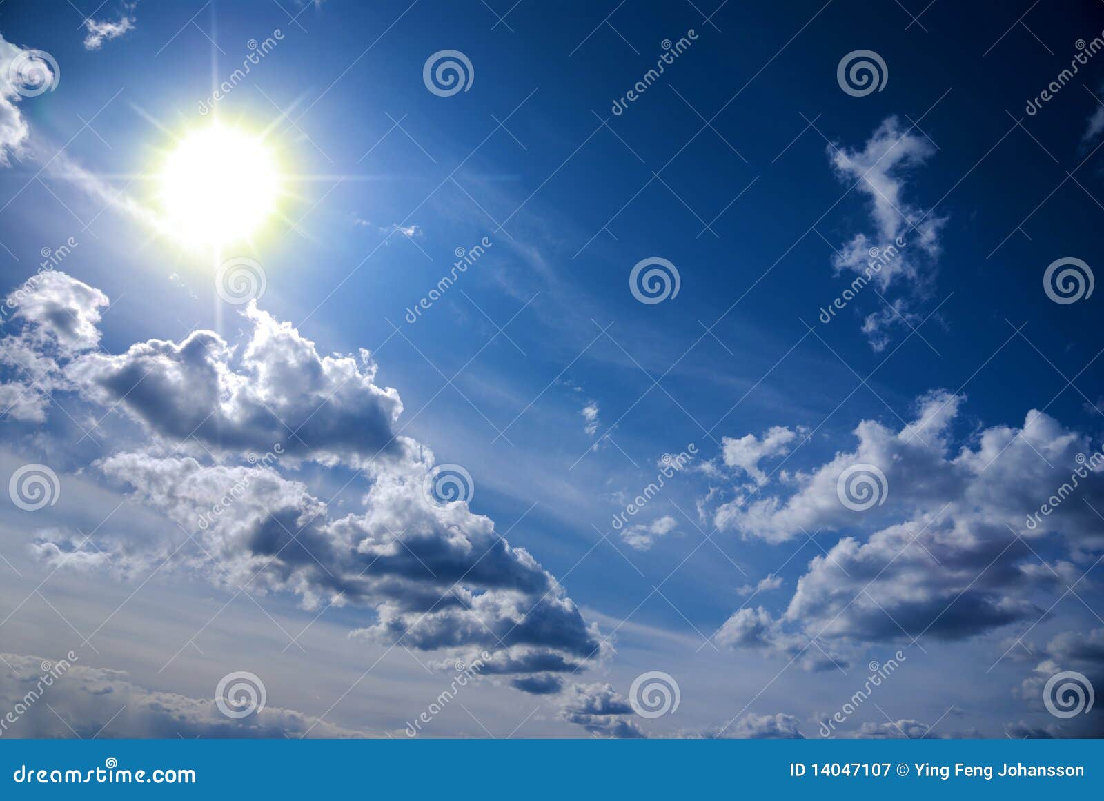 Bright Sun and White Fluffy Clouds Stock Image - Image of clear, summer ...