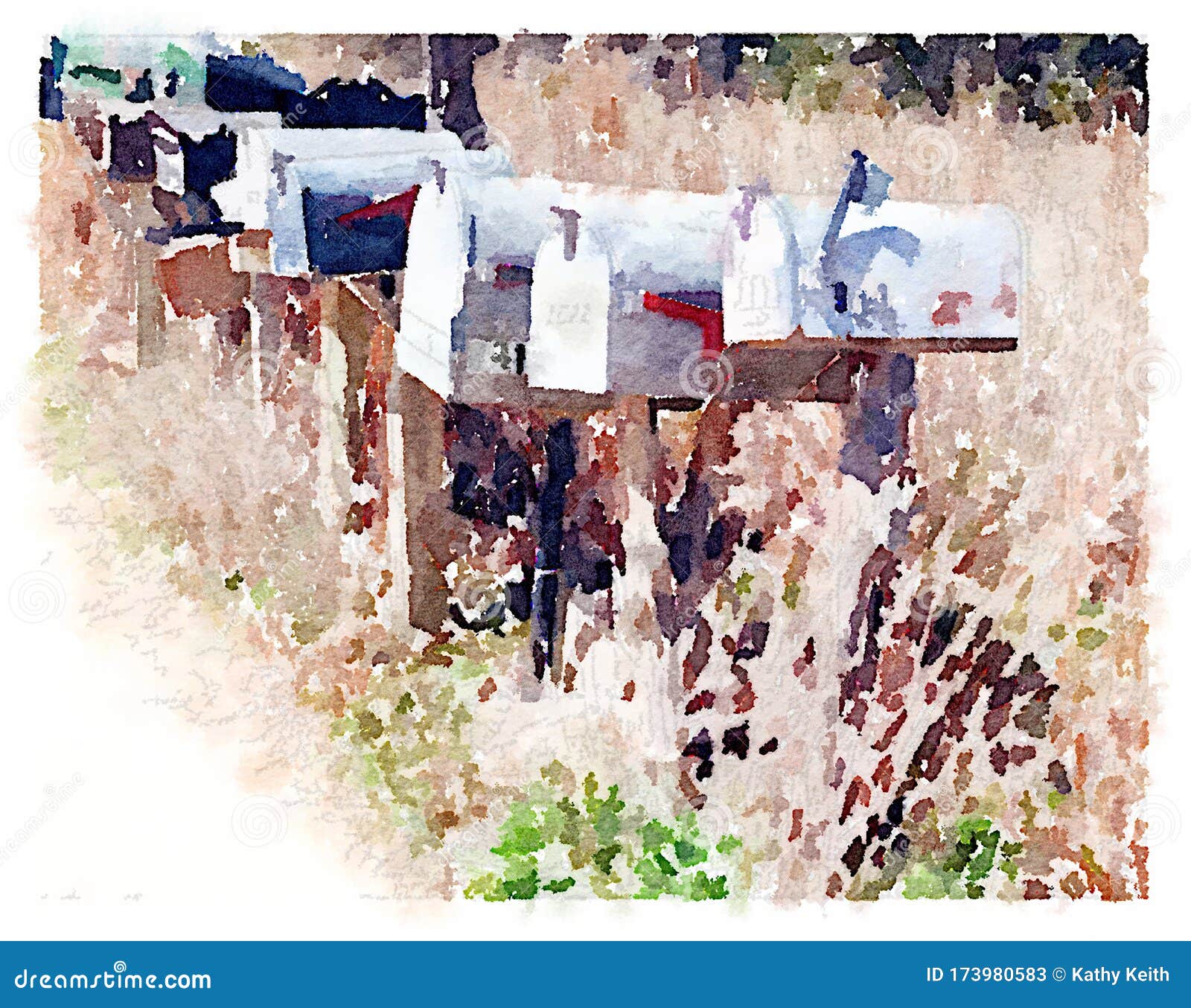 Rural Mailboxes with Painted Watercolor Effect Stock Illustration ...