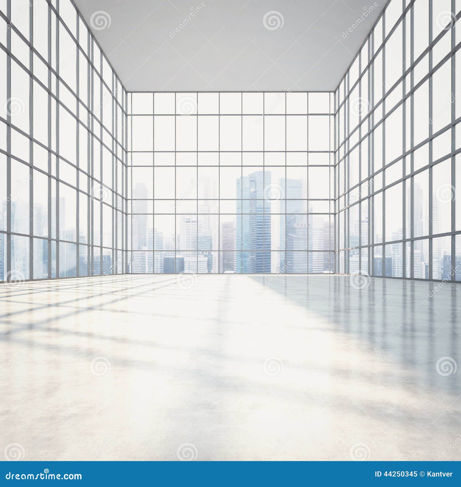 Bright Sunny Open Plan Interior with Large Windows Stock Image - Image ...