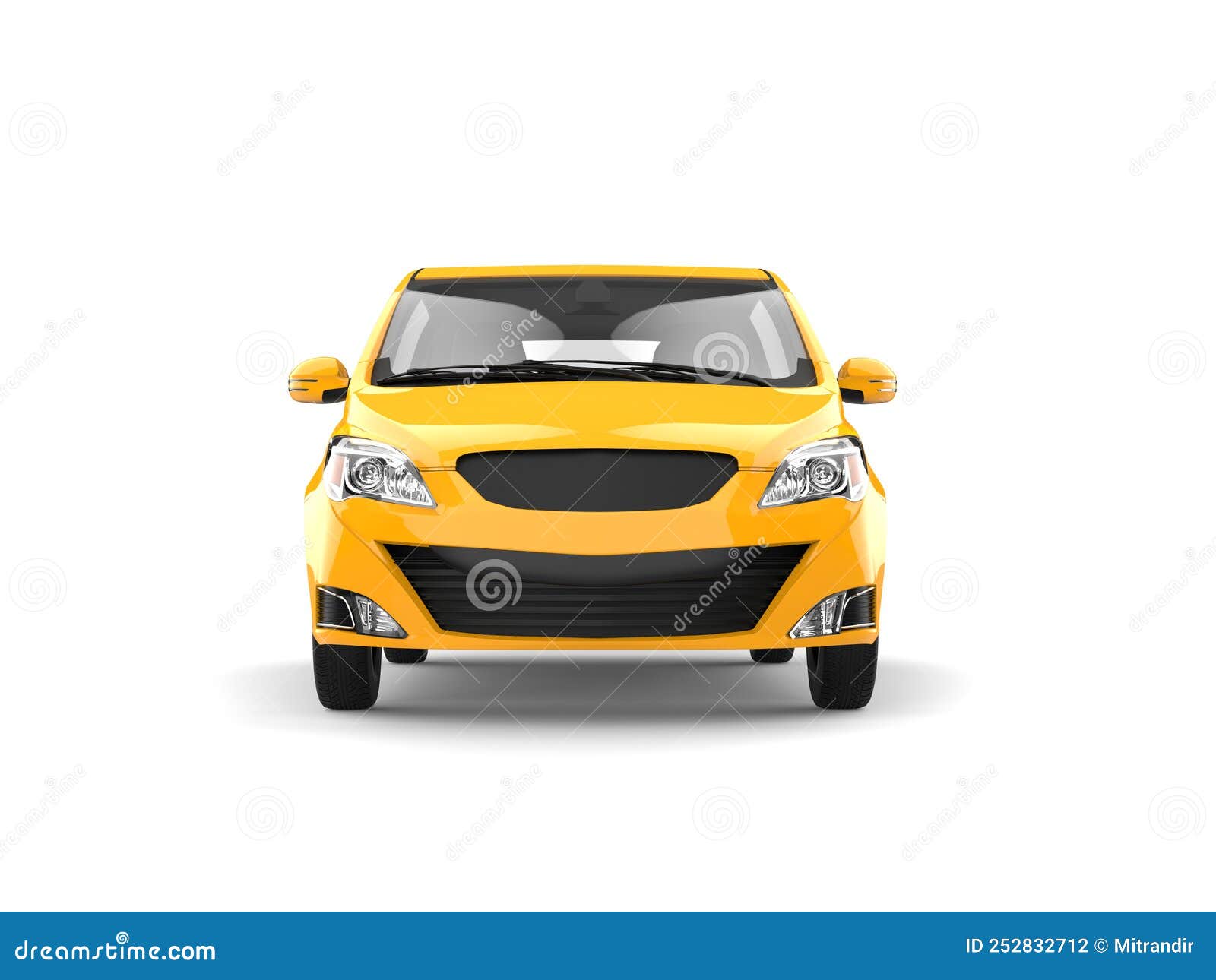 Bright Sunny Yellow Modern Compact Car - Front View Stock Illustration ...
