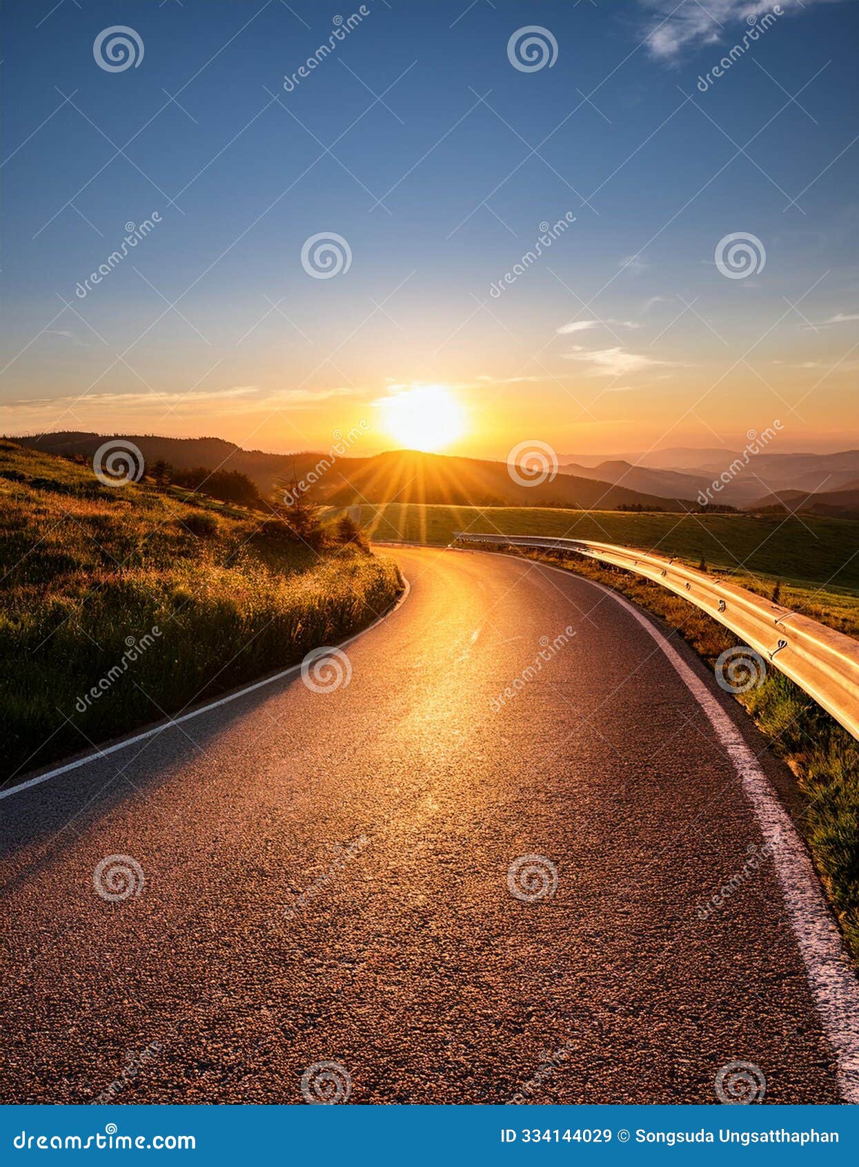 Bright Sunrise Illuminating a Winding Road, Symbolizing the Start of a ...