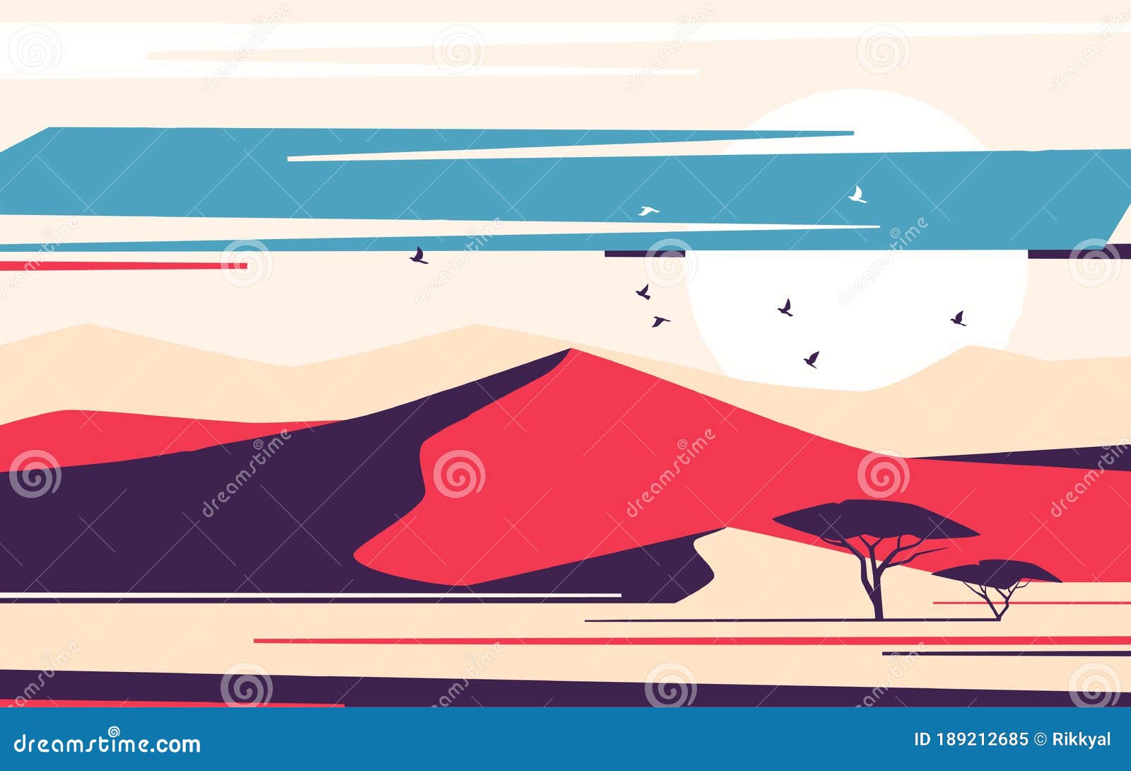 Bright Sunrise Over the Desert Sand Dunes. Vector Illustration Stock ...