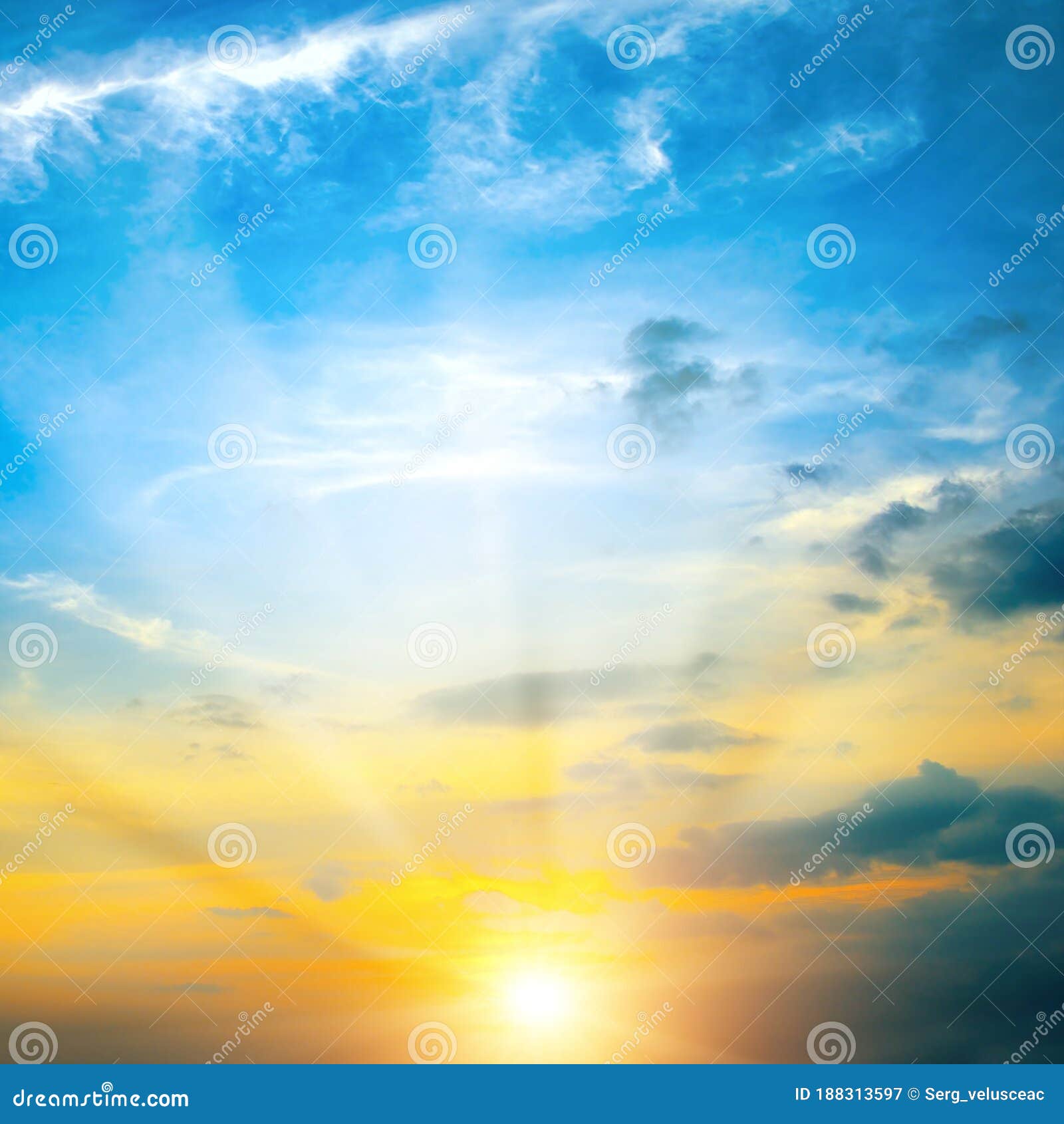 Bright Sunset with Blue Sky, Red Sun Stock Image - Image of cloudscape ...
